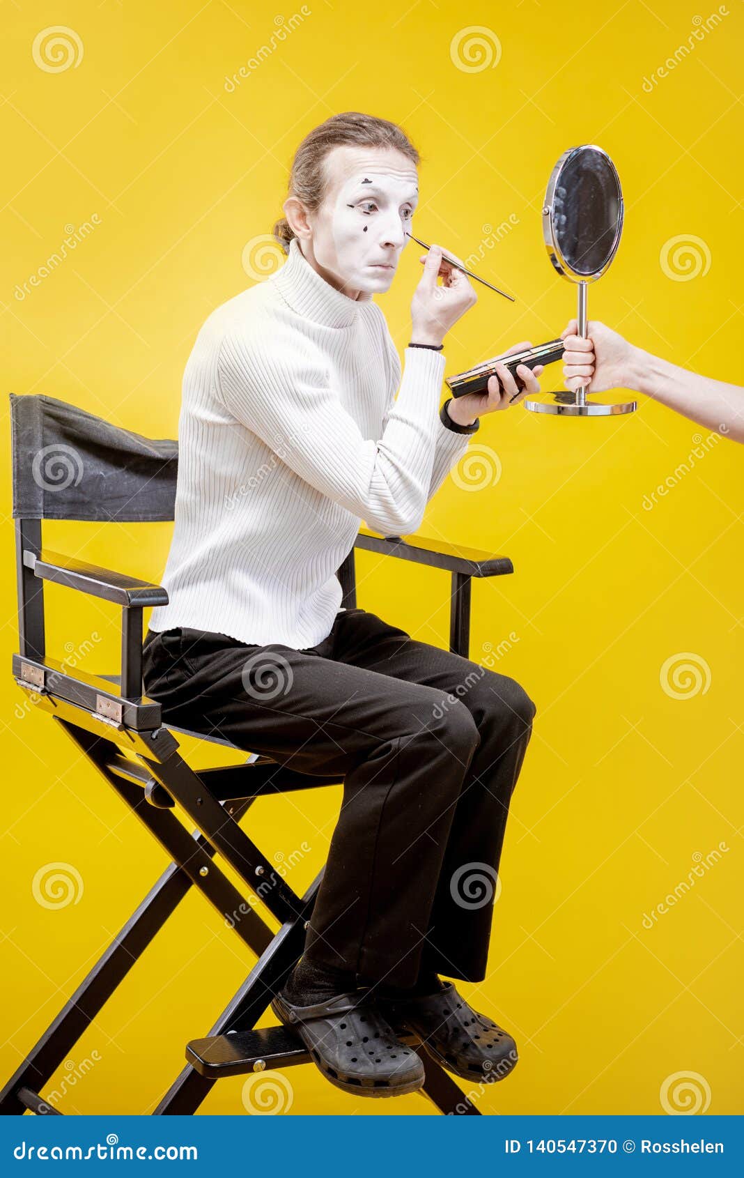 Actor Applying Facial Makeup for Pantomime Performance Stock Photo ...
