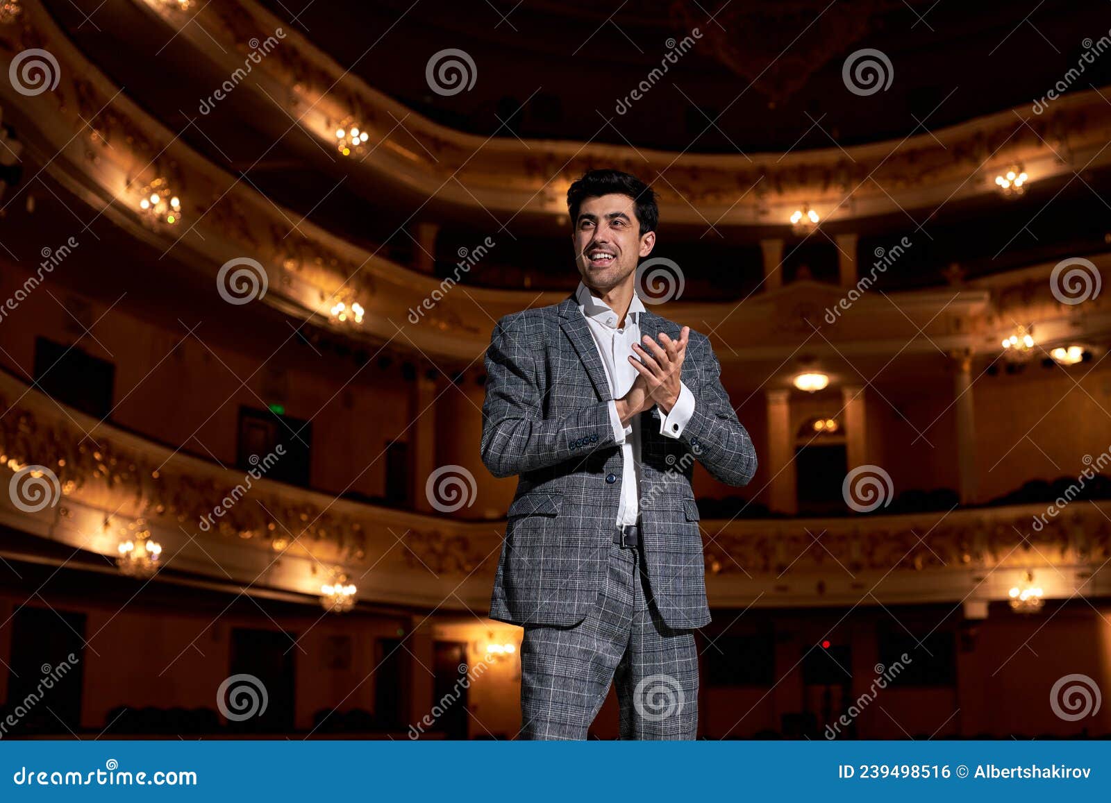 Actor or Business Couch Standing on Stage Clapping Hands, Keep Hands ...