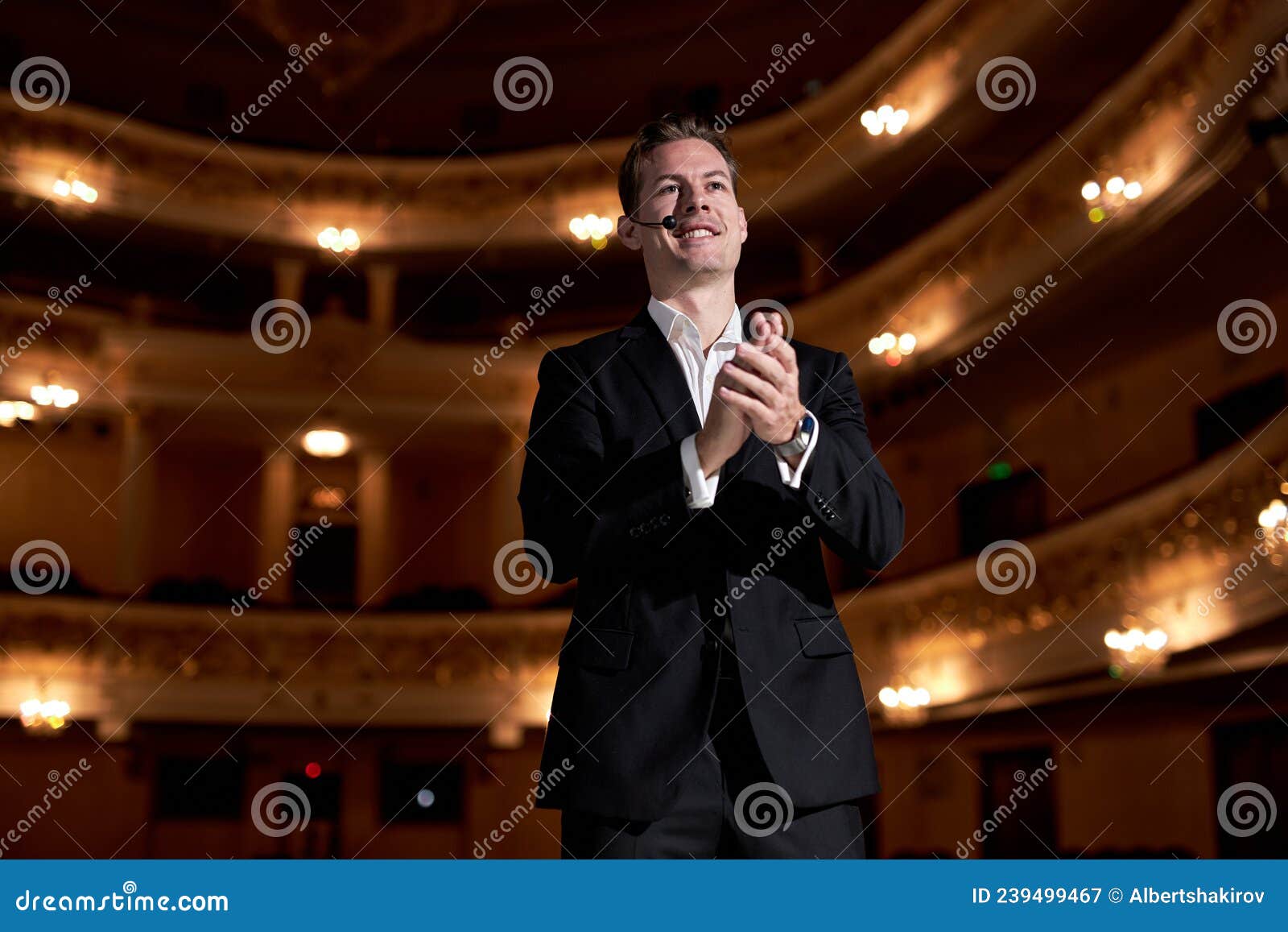 Actor or Business Couch Standing on Stage Clapping Hands, Keep Hands ...