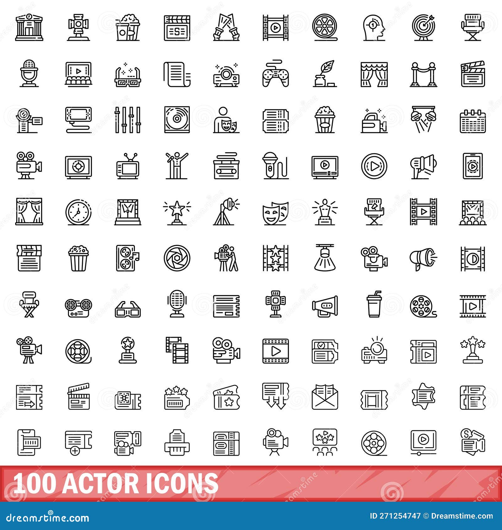 100 Actor Icons Set, Outline Style Stock Vector - Illustration of ...