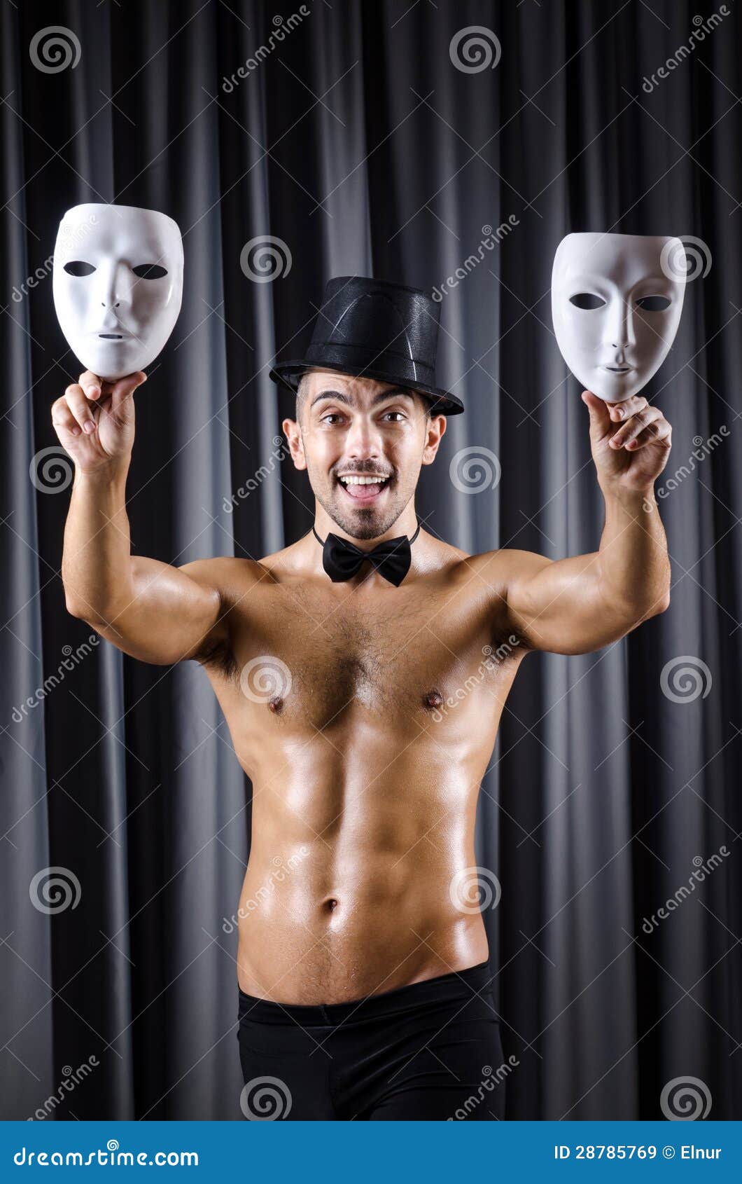 Actor with Mask Against Curtain Stock Image - Image of funny, nude ...