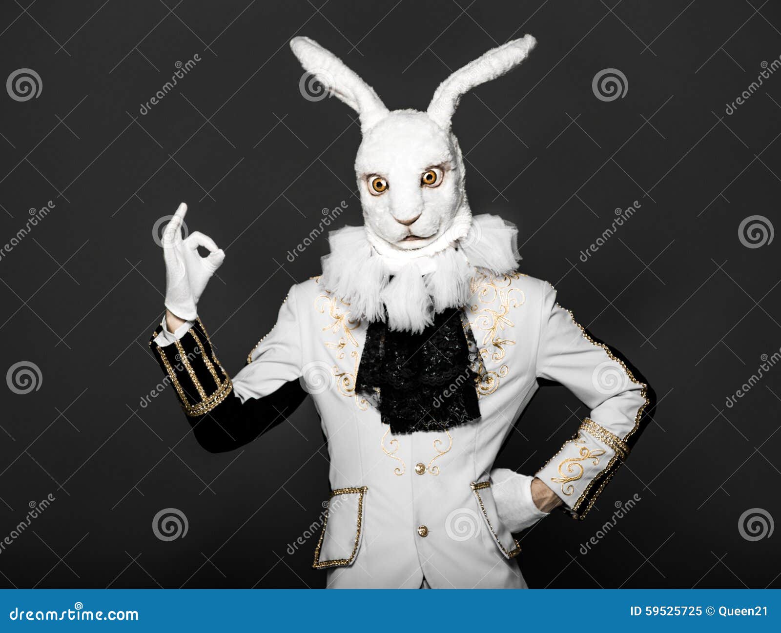Actor Posing In White Rabbit Suit On Black Stock Image - Image of actor ...