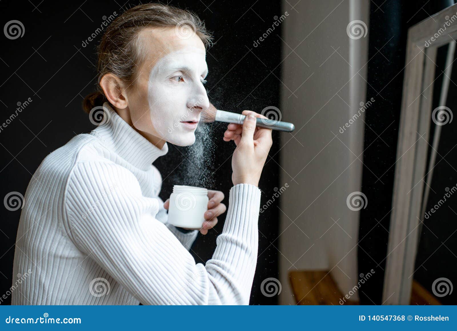 Actor Applying Makeup on His Face Stock Photo - Image of actor, mime ...