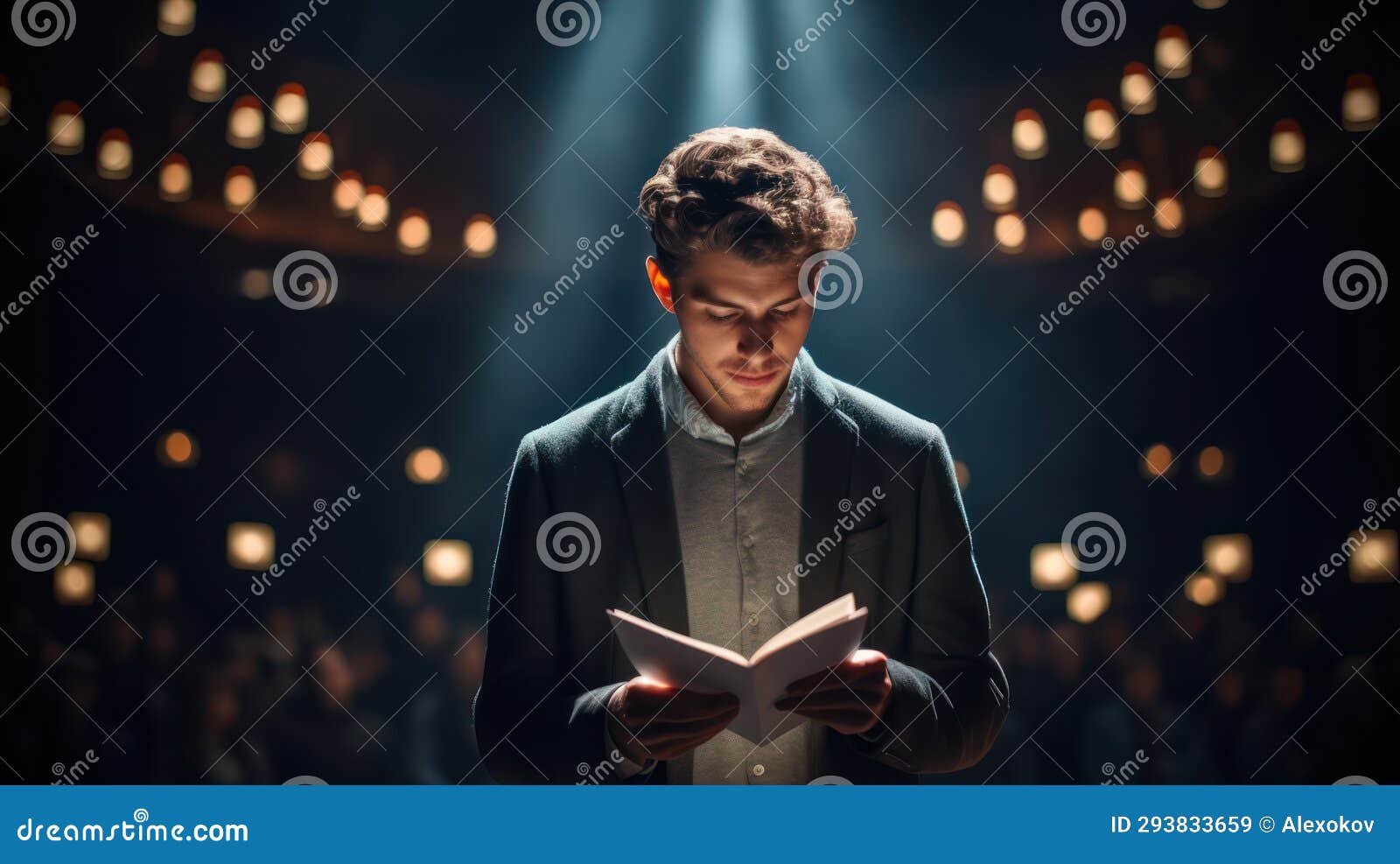 Actor Reviewing Script in Theatre: Minimalistic and Superb Clean Image ...