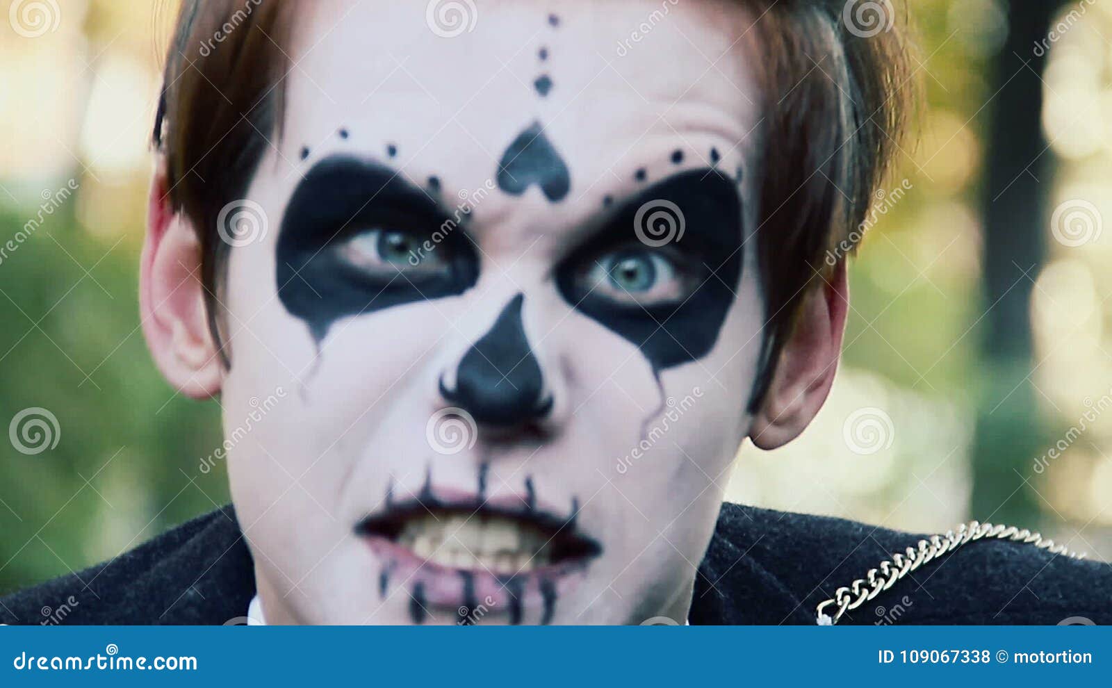Actor with Zombie Makeup on Face Having Fun, Making Scary Grimaces into ...