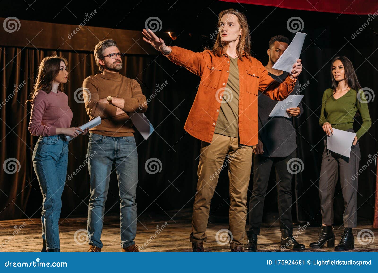 Actors and Actresses Rehearsing with Scripts Stock Image - Image of ...