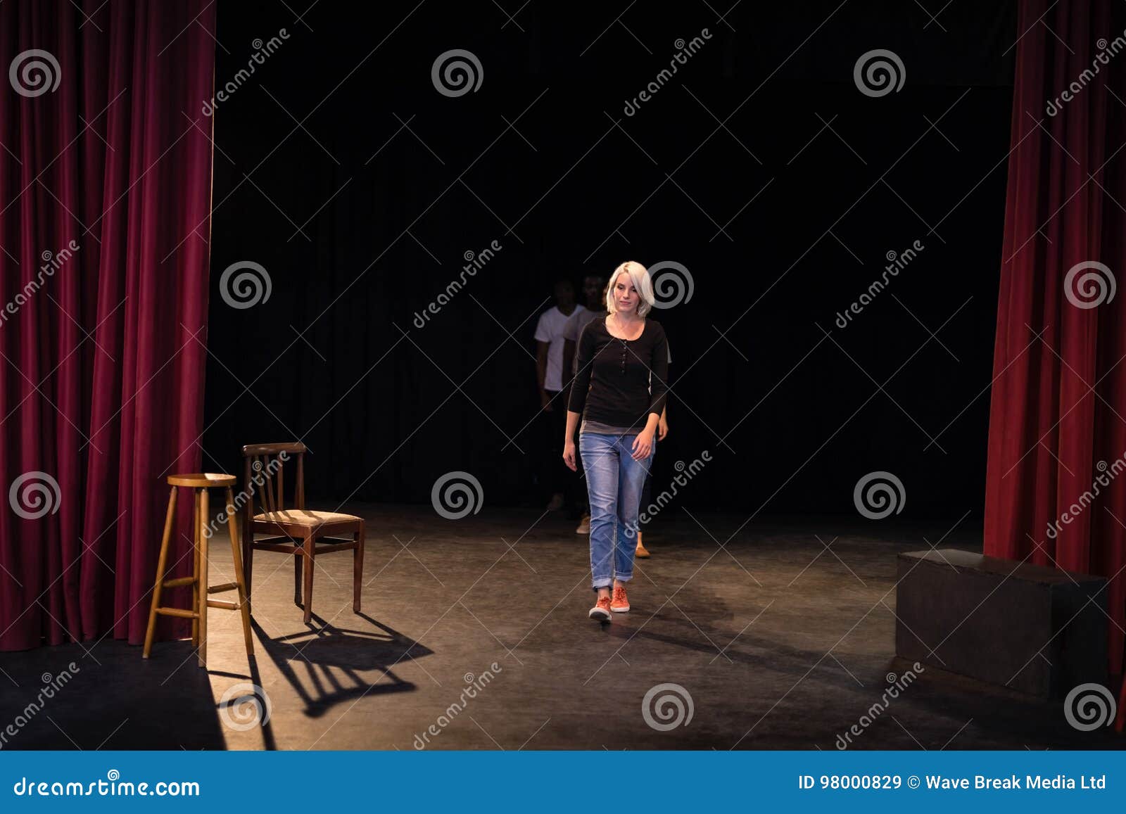 Actors Practicing Play on Stage Stock Image - Image of acting, curtain ...