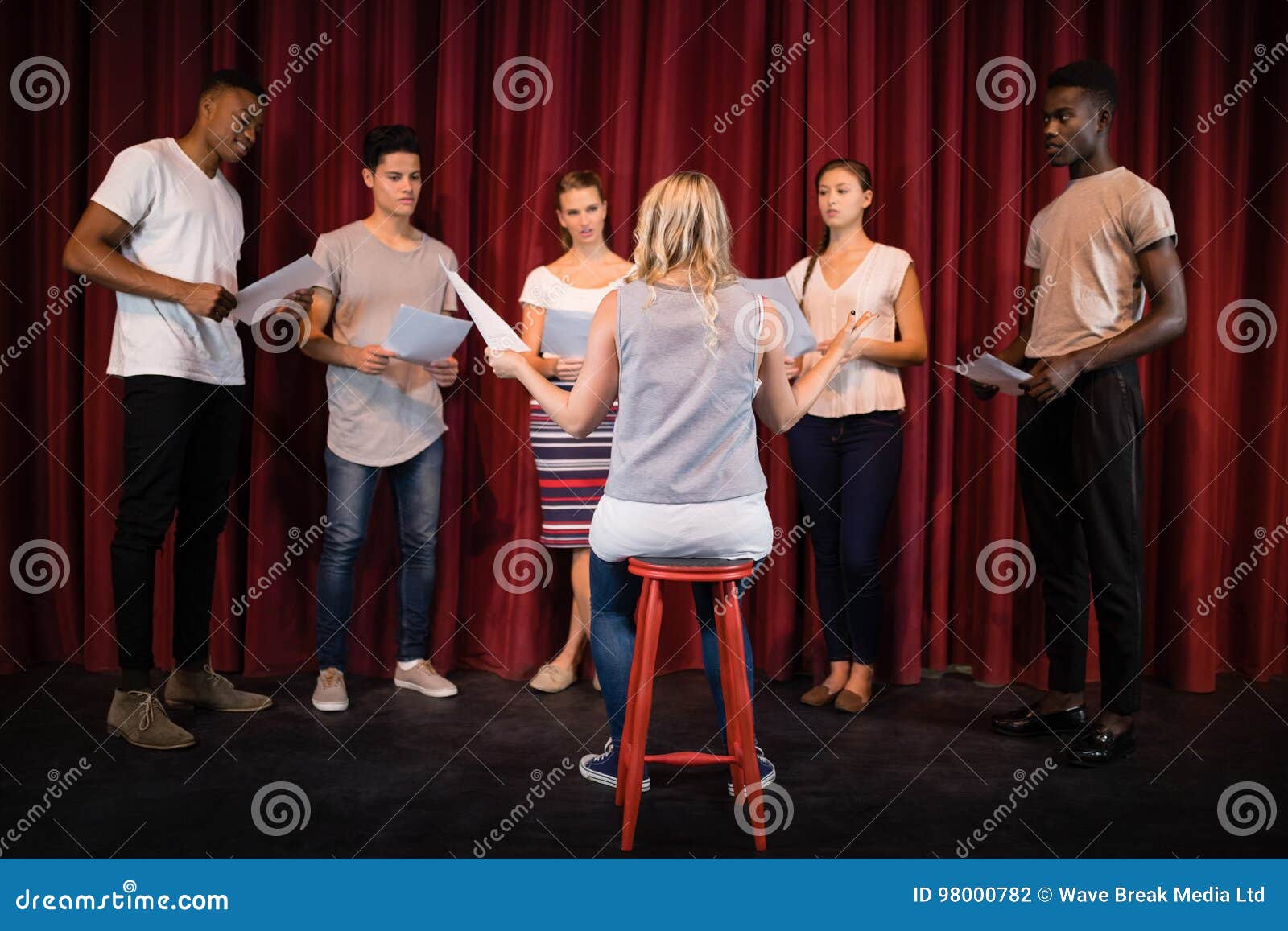 Actors Reading Their Scripts on Stage Stock Photo - Image of attractive ...