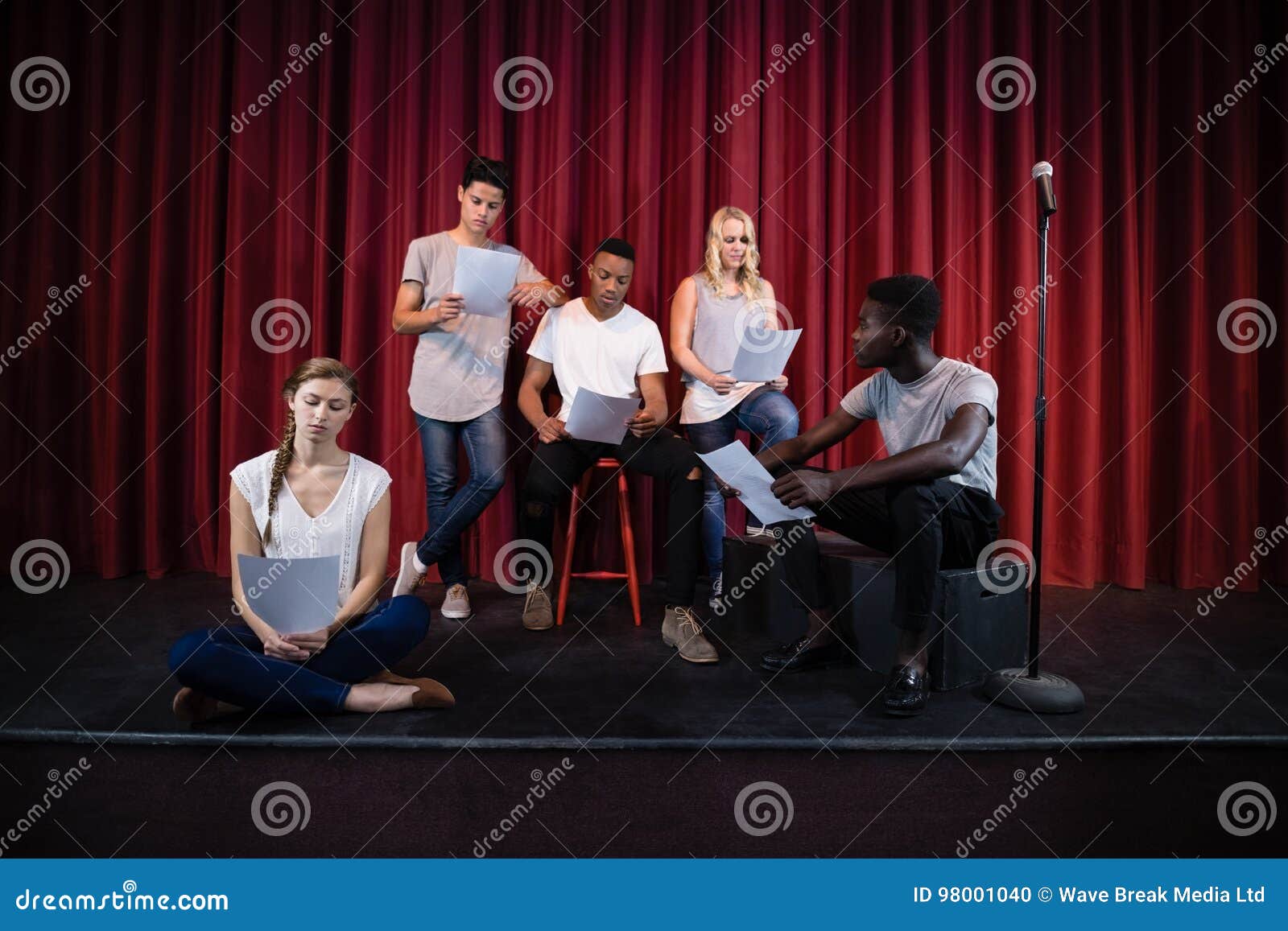 Actors Reading Their Scripts on Stage Stock Photo - Image of beautiful ...