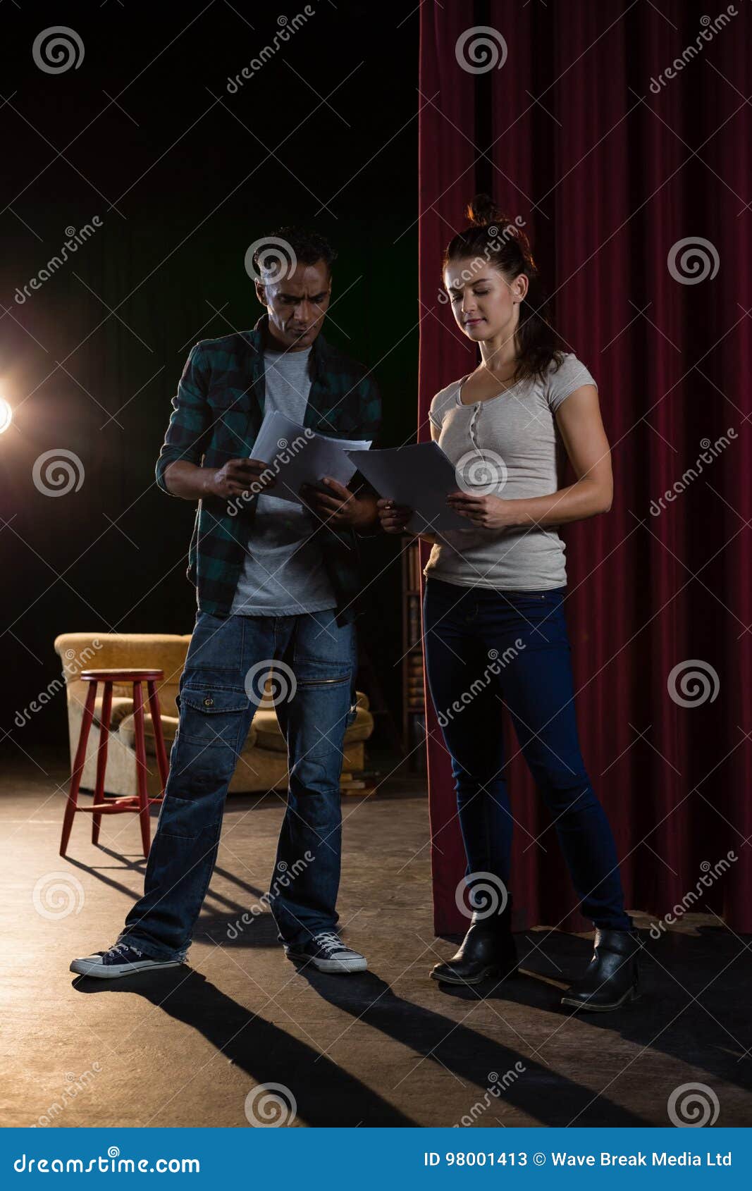 Actors Reading Their Scripts on Stage Stock Image - Image of leisure ...