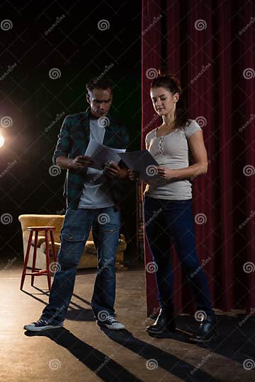 Actors Reading Their Scripts on Stage Stock Image - Image of leisure ...