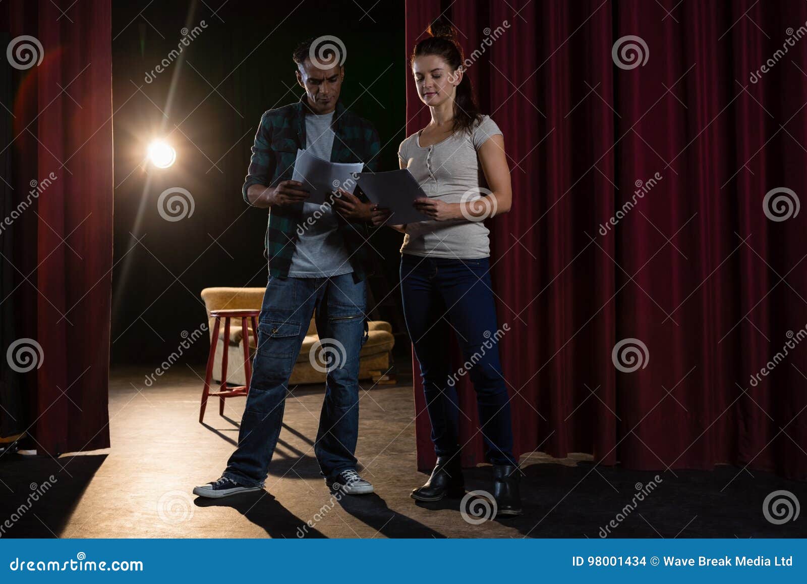 Actors Reading Their Scripts on Stage Stock Photo - Image of casual ...