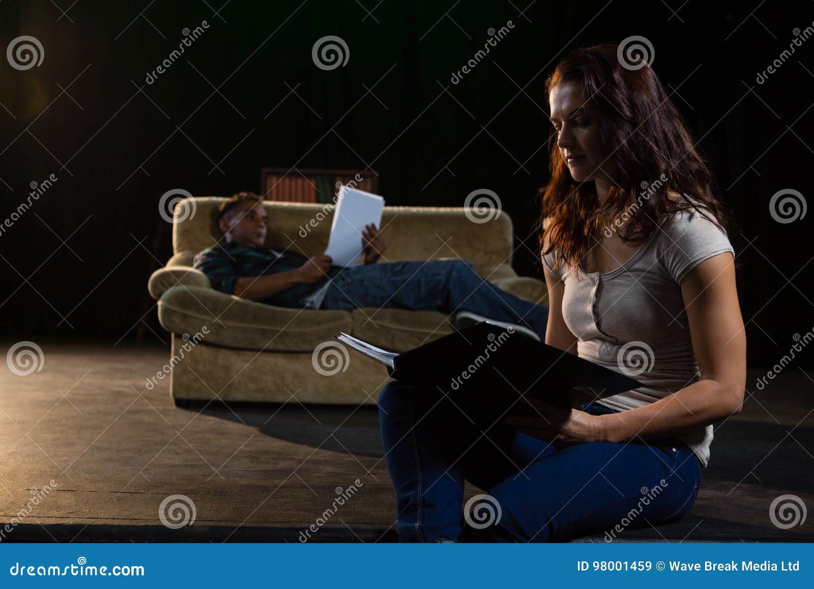 Actors Reading Their Scripts on Stage Stock Image - Image of modern ...