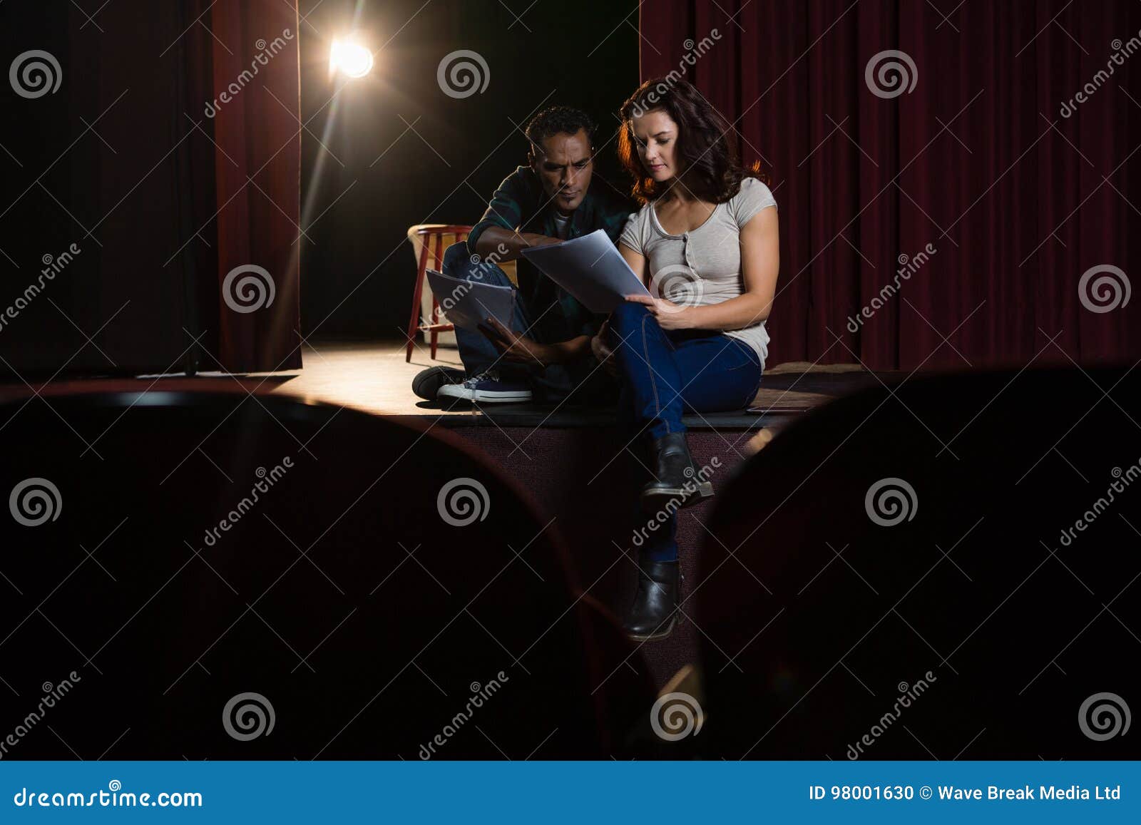 Actors Reading Their Scripts on Stage Stock Photo - Image of male ...