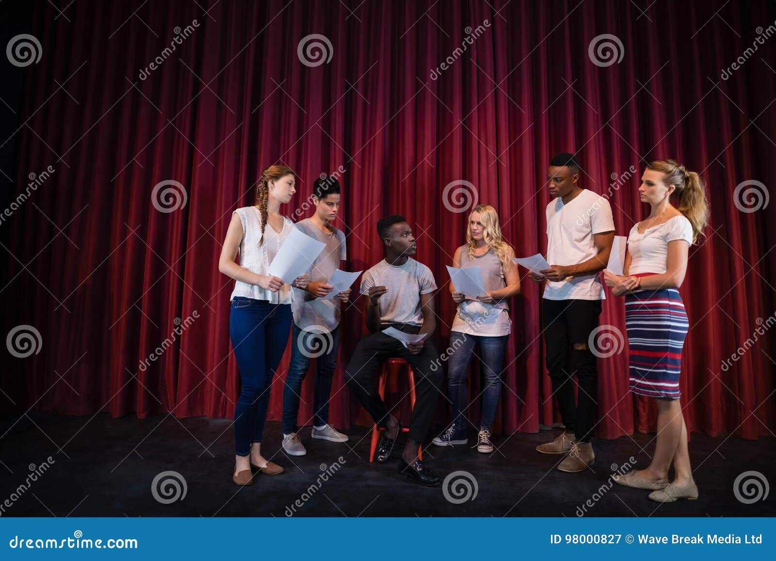 Actors Reading Their Scripts on Stage Stock Image - Image of male ...
