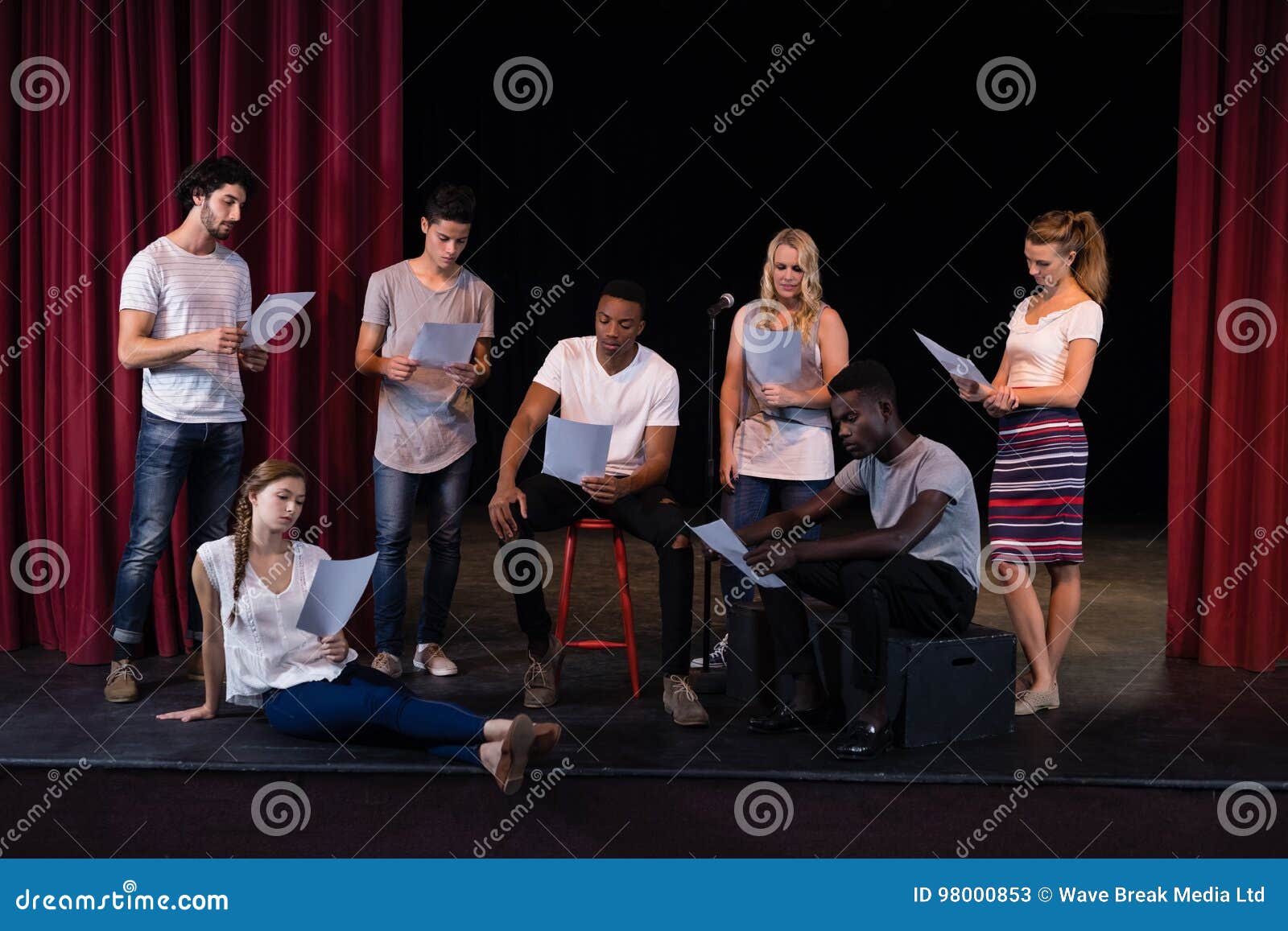 Actors Reading Their Scripts on Stage Stock Image - Image of attractive ...