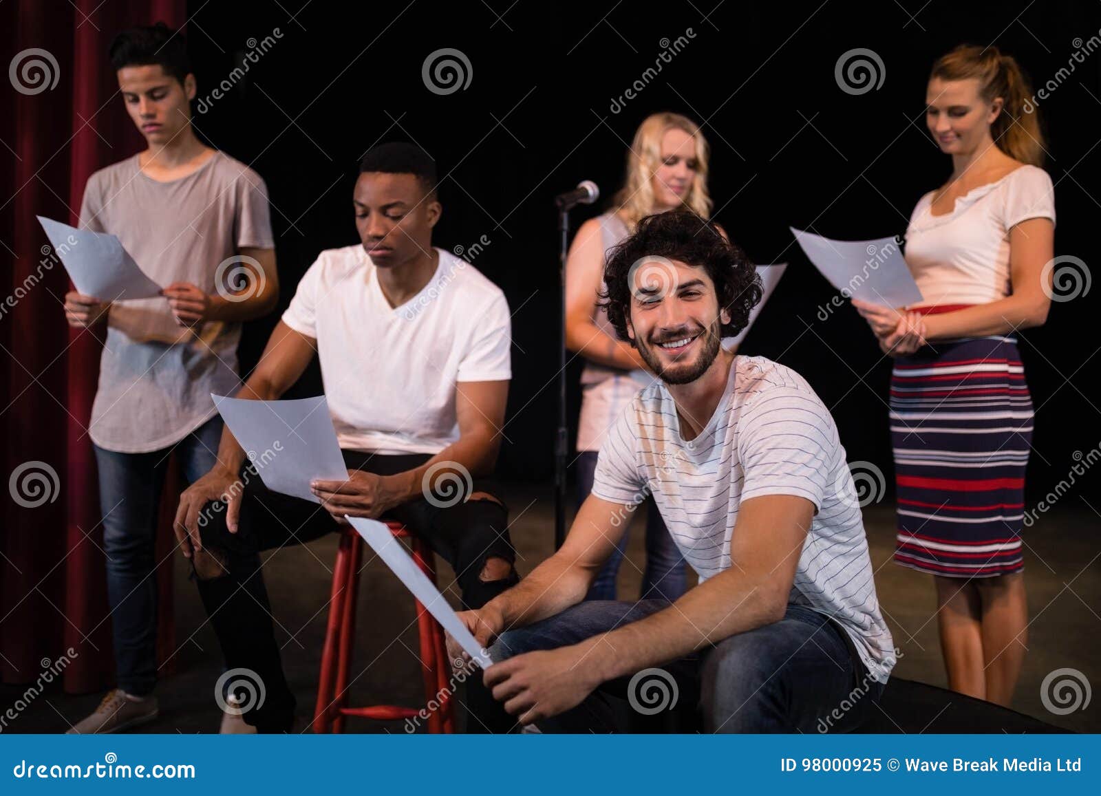 Actors Reading Their Scripts on Stage Stock Image - Image of adult ...