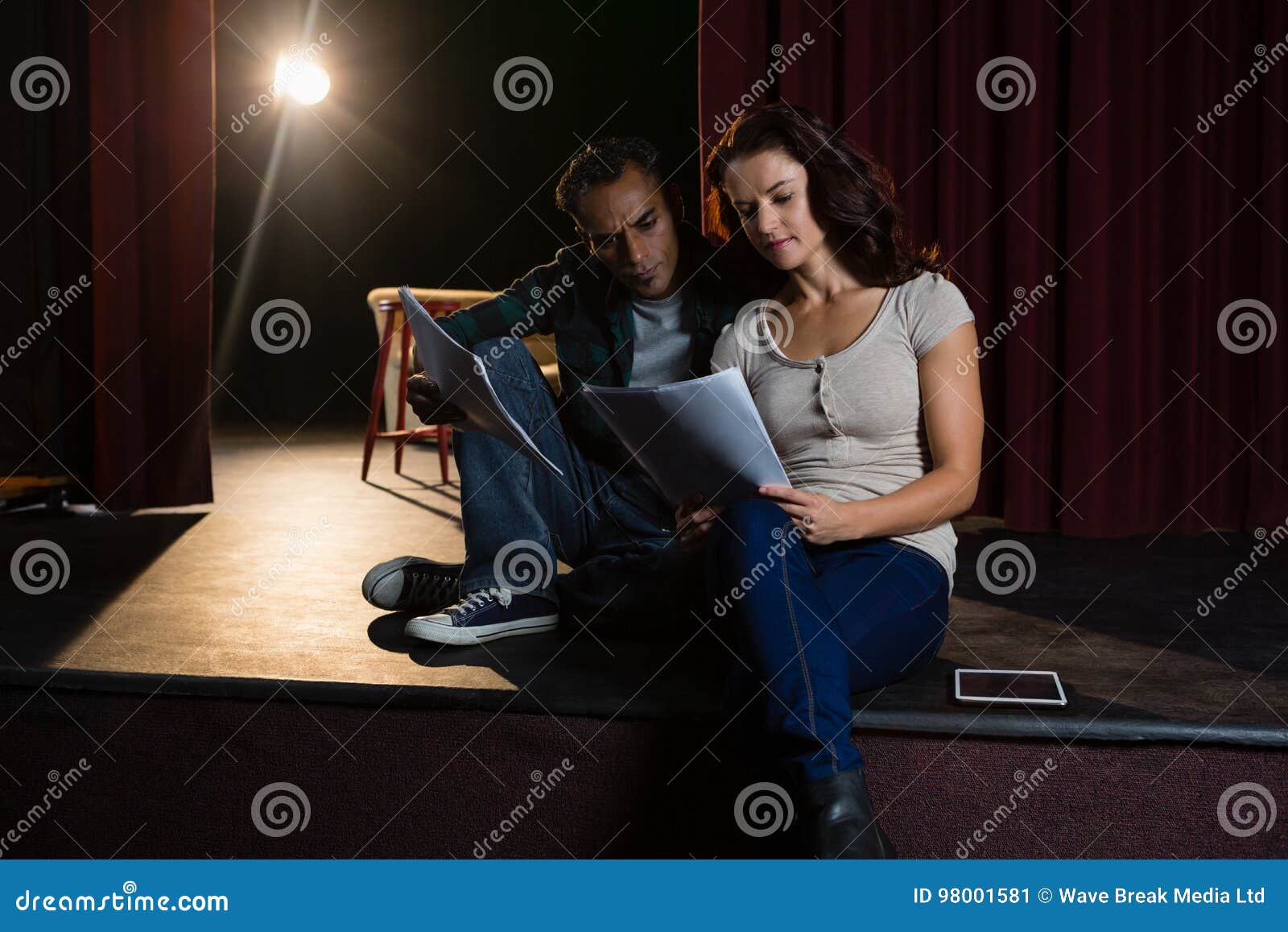 Actors Reading Their Scripts on Stage Stock Image - Image of lifestyle ...