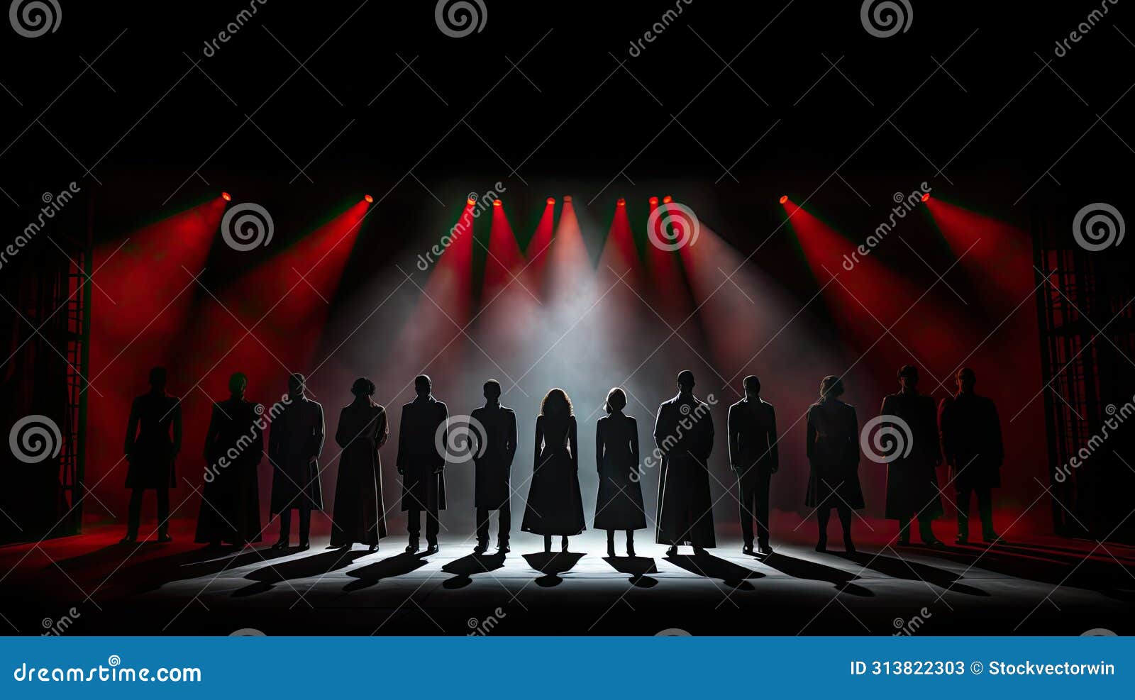 Actors Silhouettes Stage Lights Stock Illustration - Illustration of ...