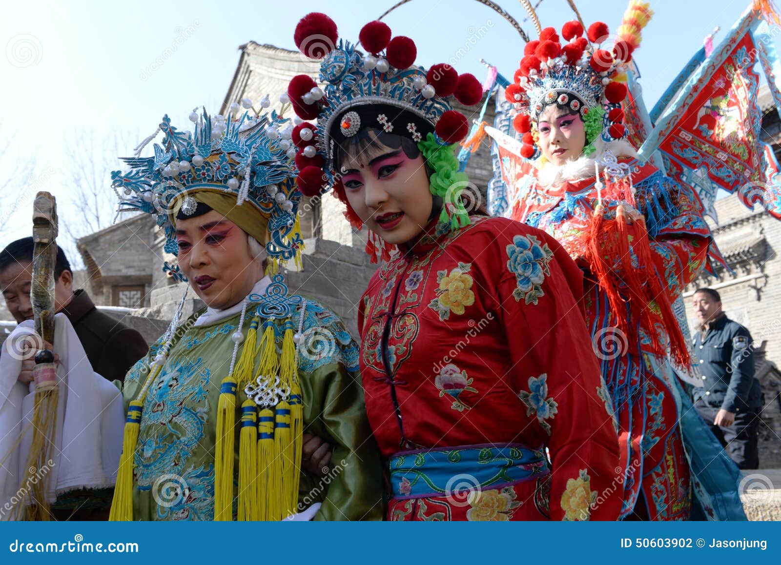 Beijing Opera, On The Stage A Female Warrior Dances In A Bright ...