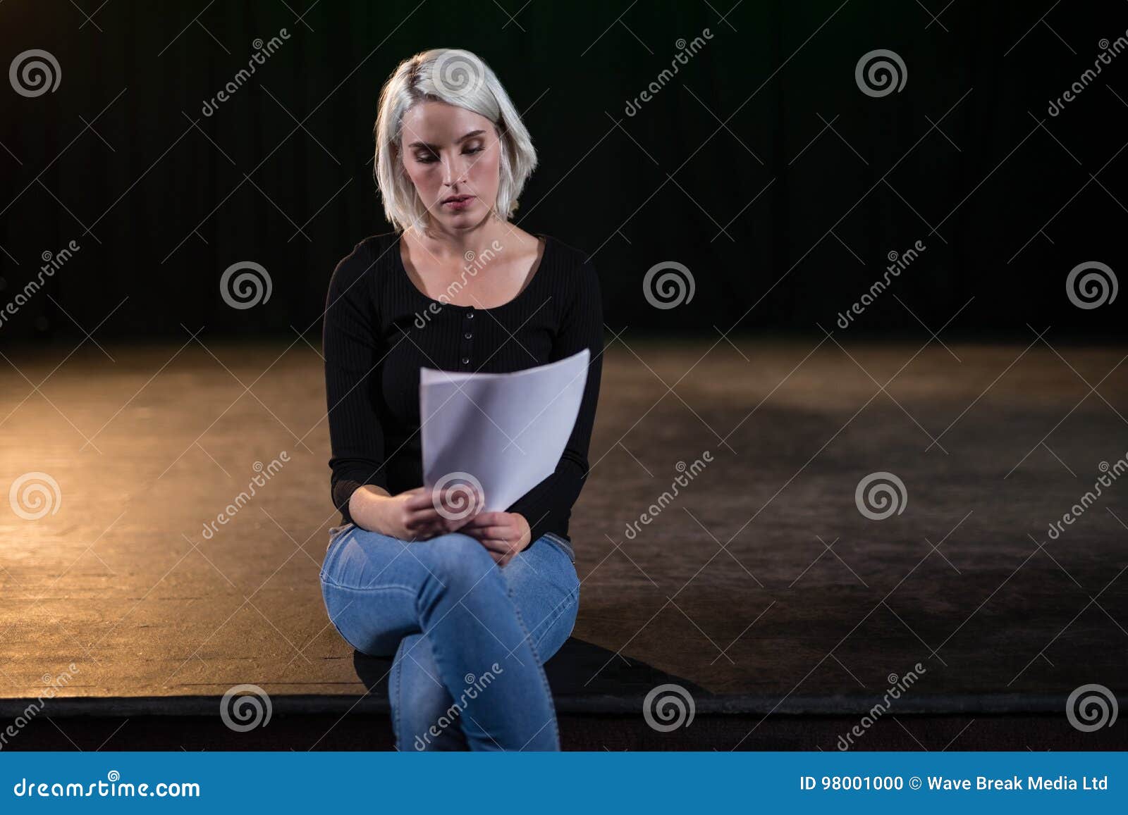 Actress Reading Her Scripts on Stage Stock Photo - Image of pretty ...