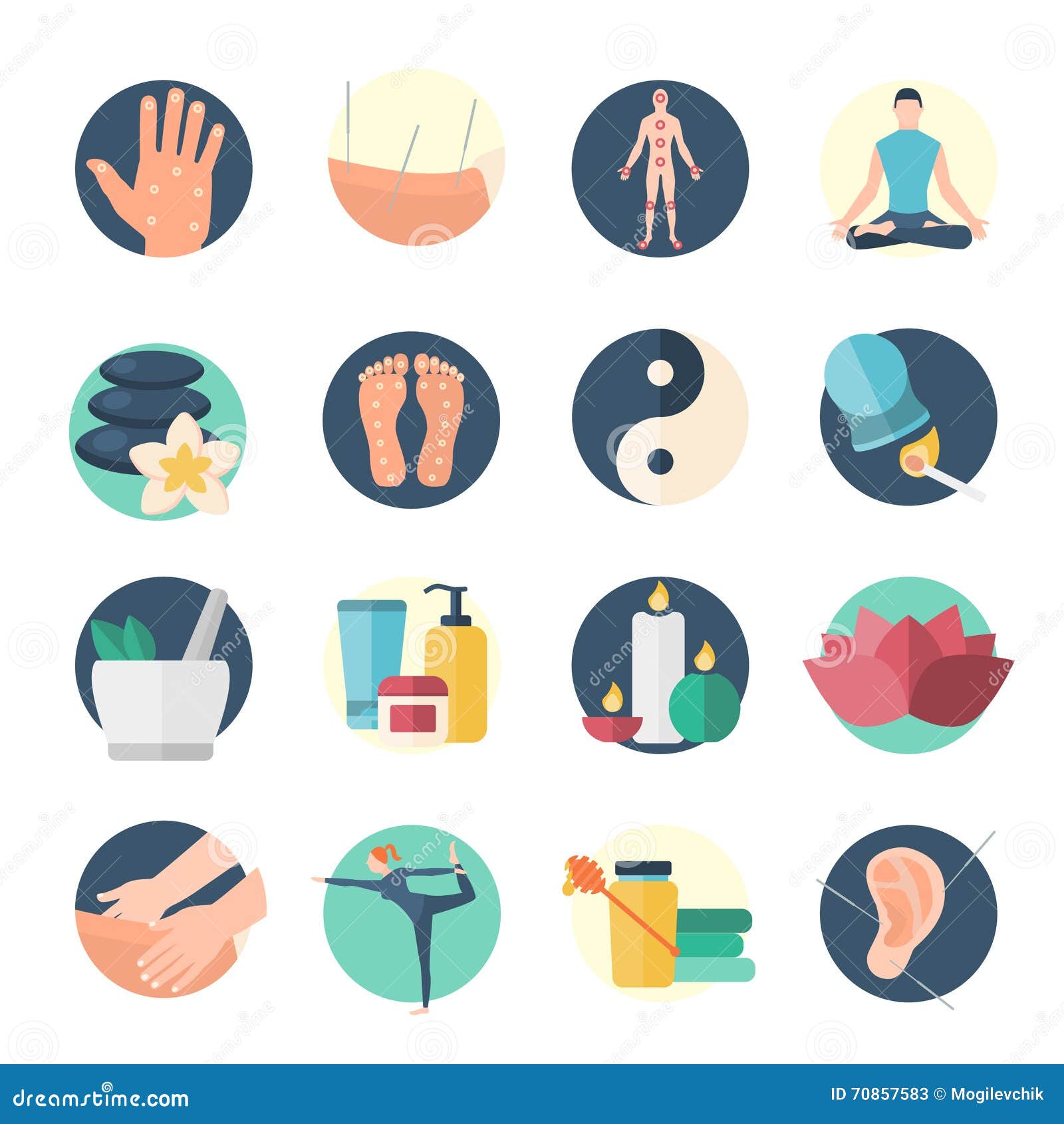 Acupuncture Flat Icon Set stock vector. Illustration of guide - 70857583
