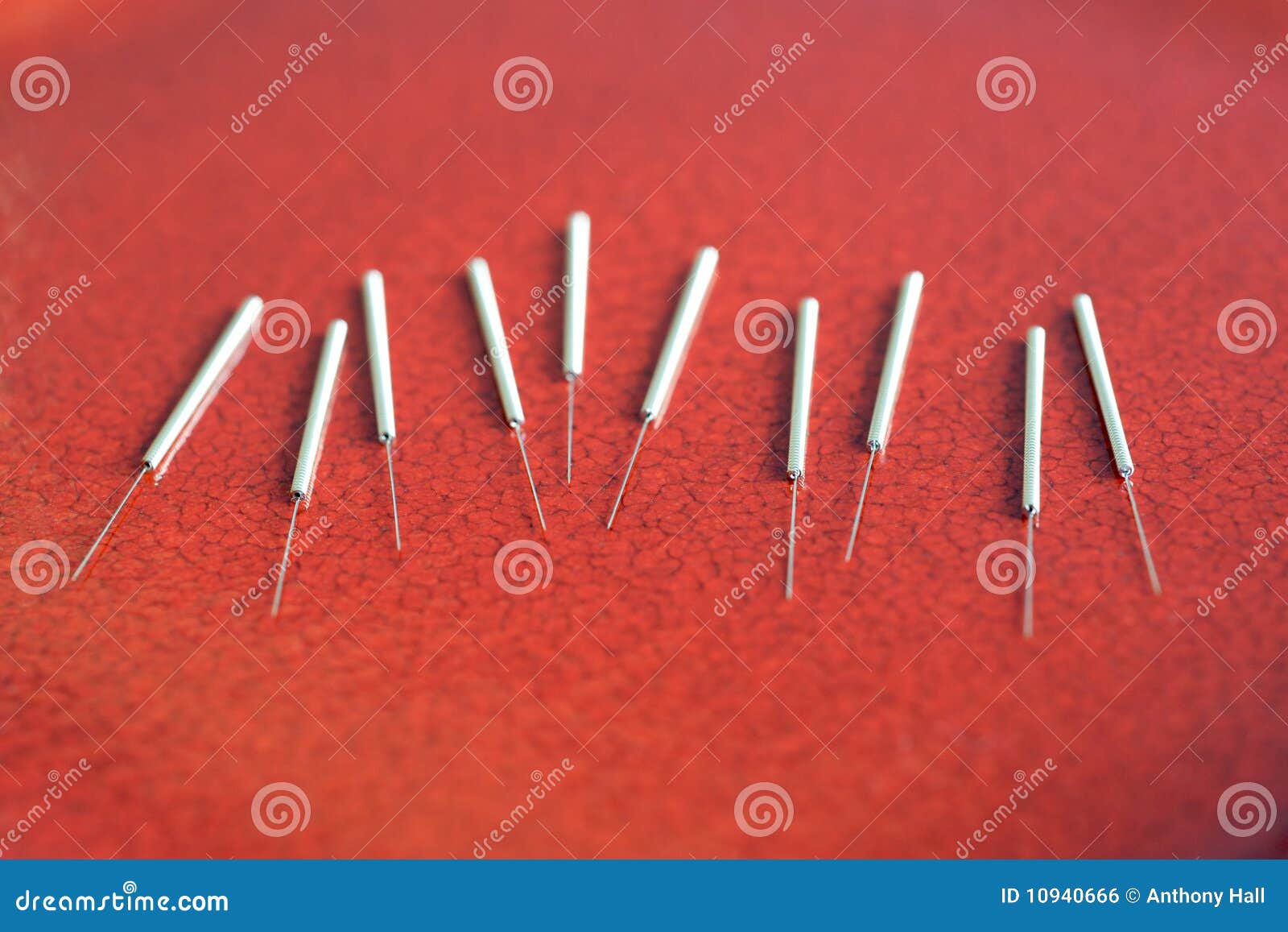 Acupuncture needles on red stock photo. Image of alternative - 10940666