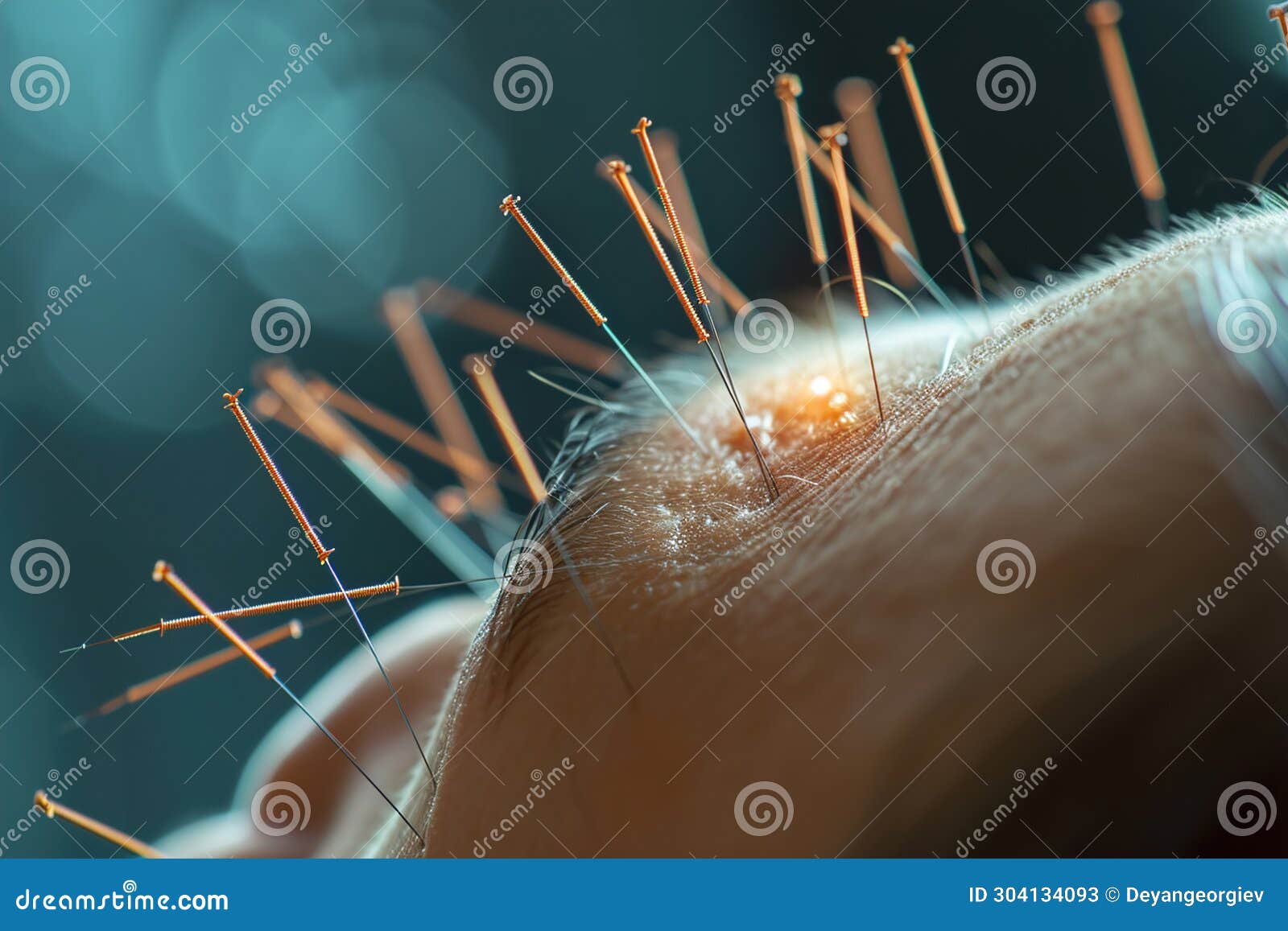 Acupuncture Sessions with Close-ups of the Process on the Head Stock ...