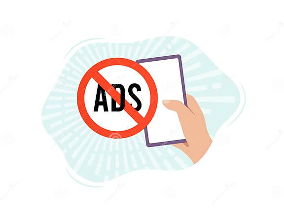 Ad Blocking Icon. Hand Holding Smartphone with Mobile Ad Blocker ...