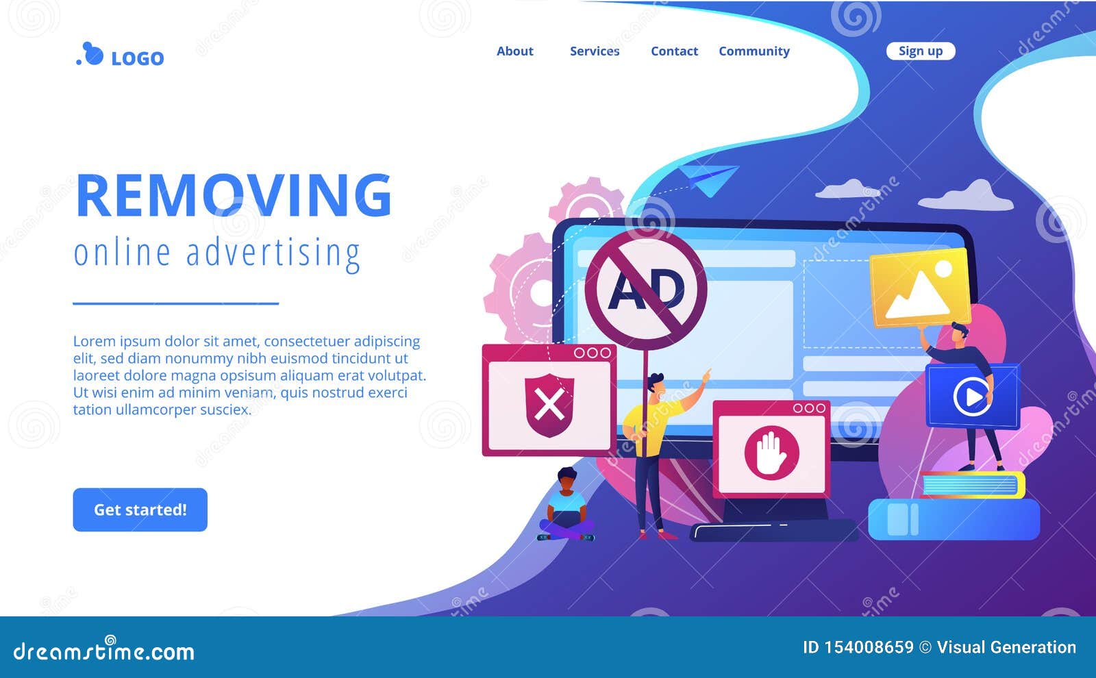 Ad Blocking Software Concept Landing Page. Stock Vector - Illustration ...