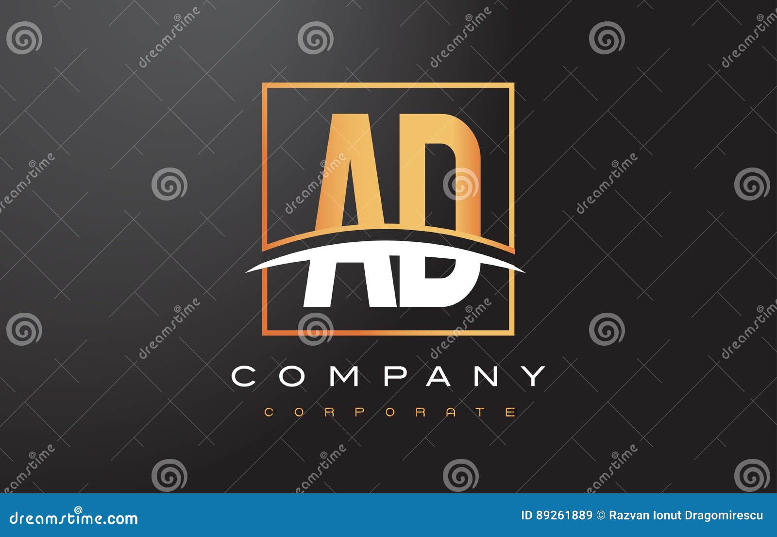 AD a D Golden Letter Logo Design with Gold Square and Swoosh. Stock ...