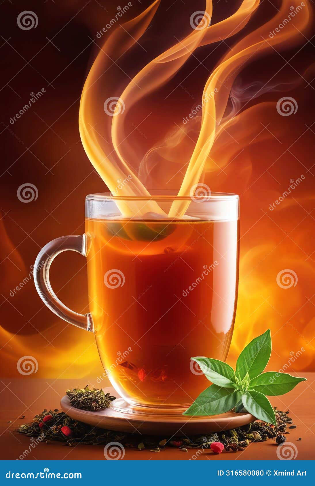 Ad Image Hot Tea Drink with Motion Effect and Green Tea Elements Around ...