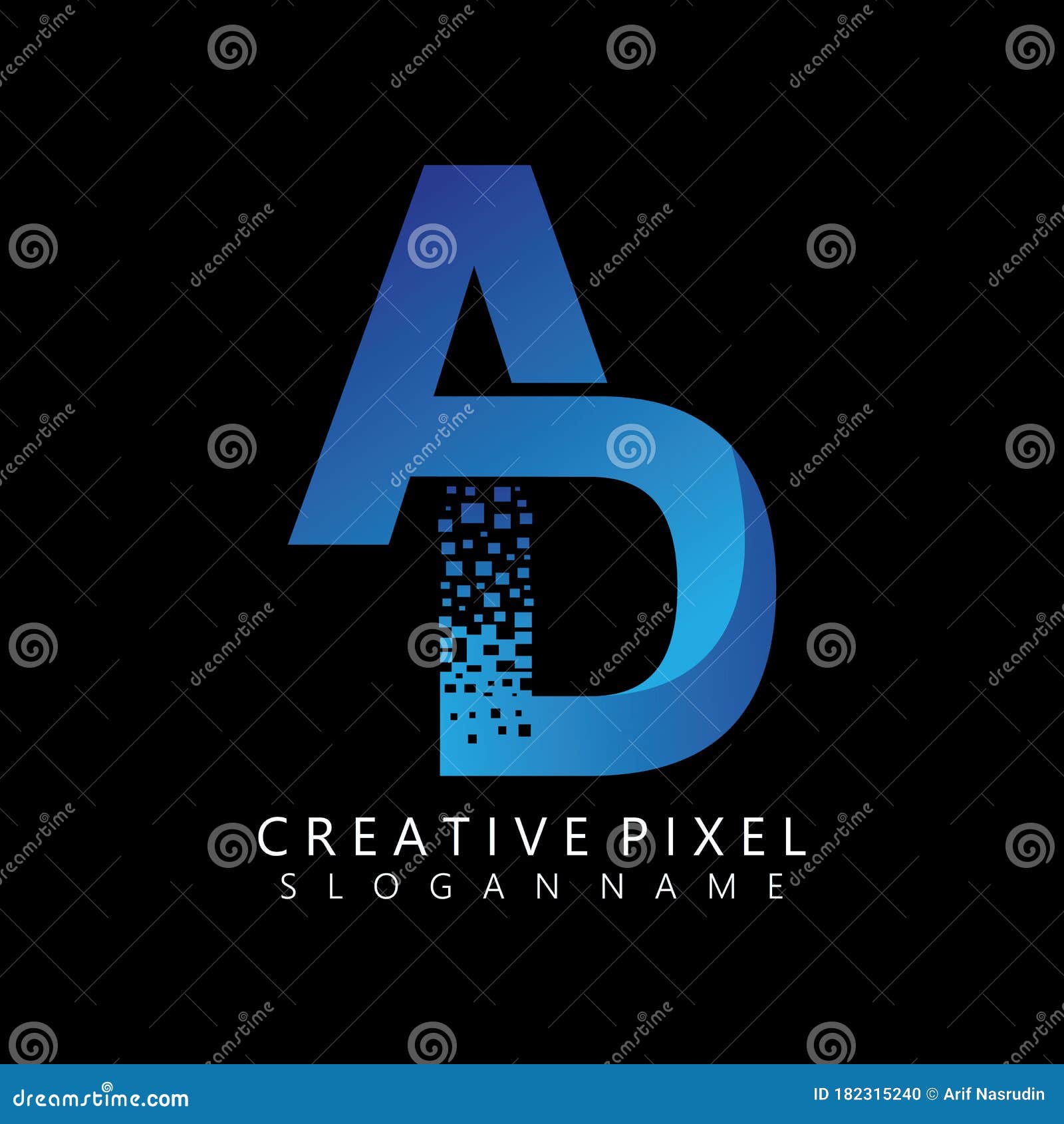 AD Initial Logo Design with Digital Pixels Colors Illustration Vector ...
