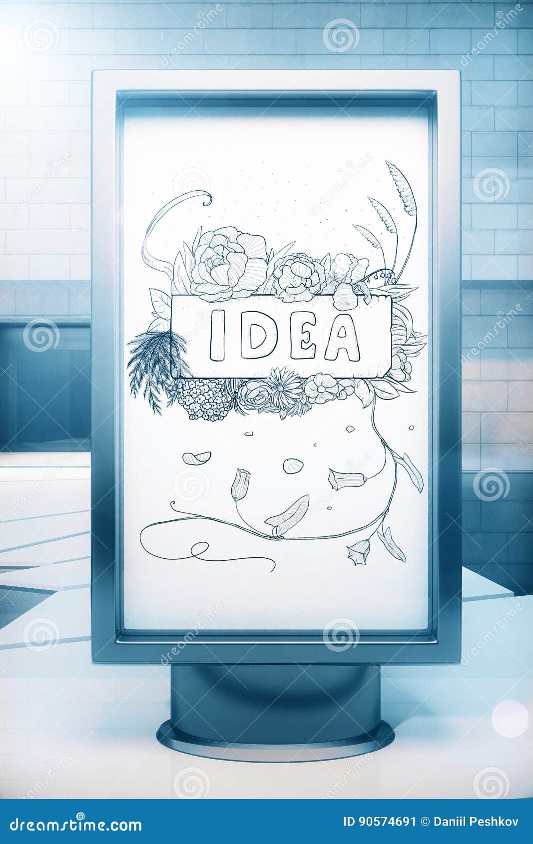Ad stand with idea sketch stock illustration. Illustration of ...