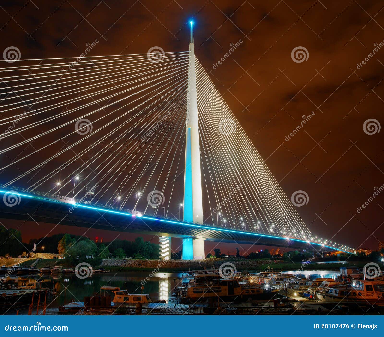 Ada Bridge, Belgrade. Night Picture. Stock Photo - Image of bridge ...