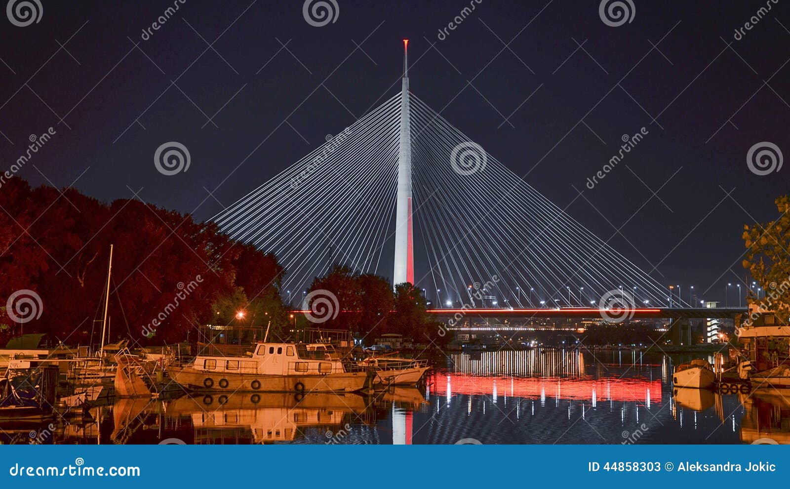 Ada Bridge in Belgrade stock image. Image of city, night - 44858303