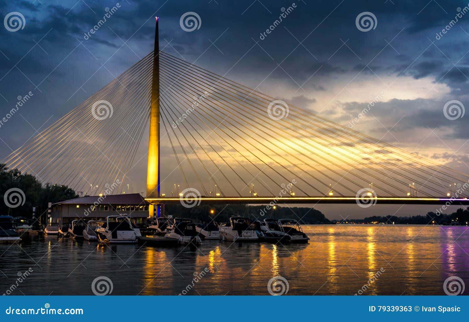 Ada Bridge in Belgrade, Serbia at Sunset Editorial Stock Photo - Image ...