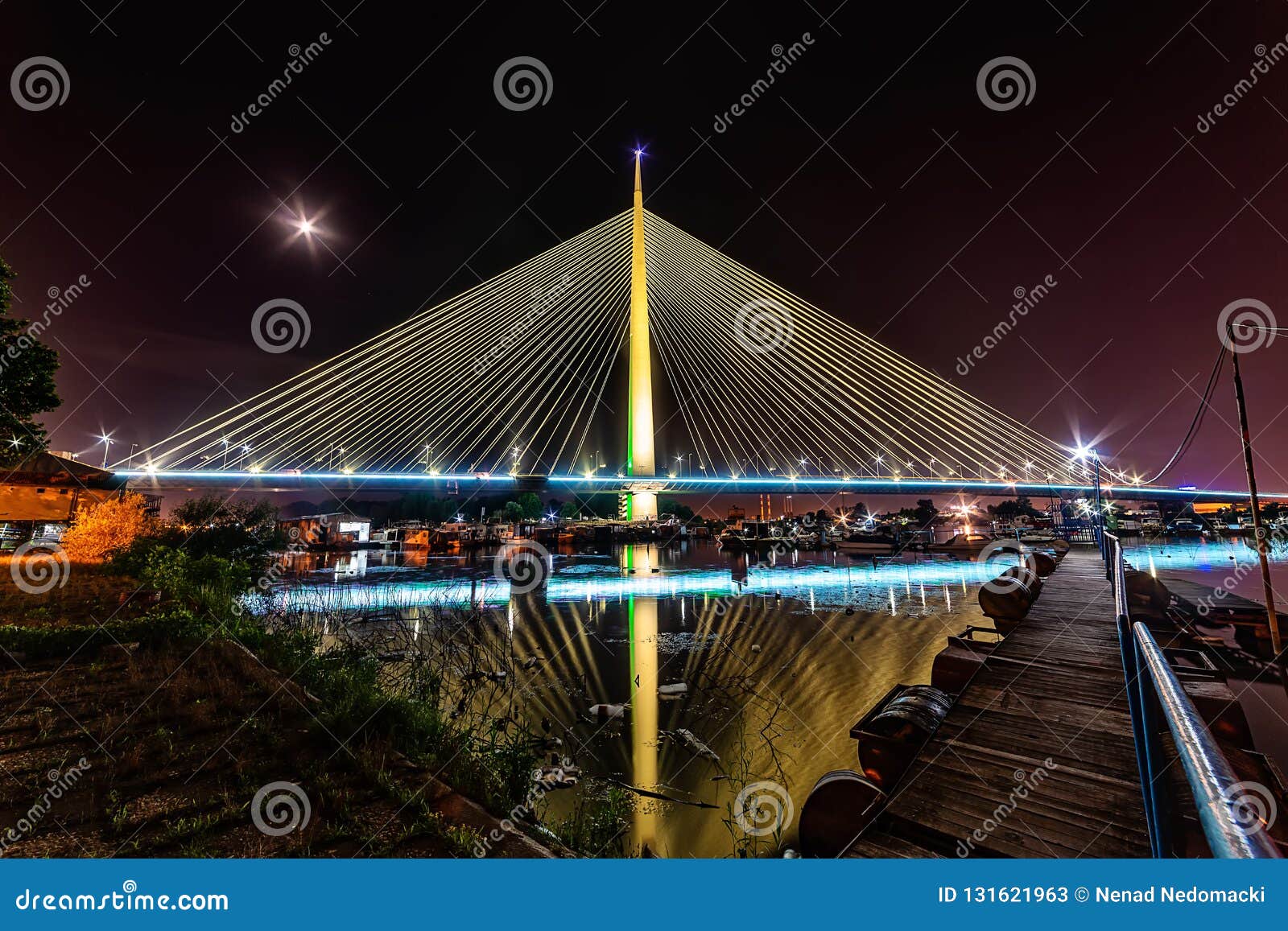 Ada bridge at night editorial stock photo. Image of belgrade - 131621963
