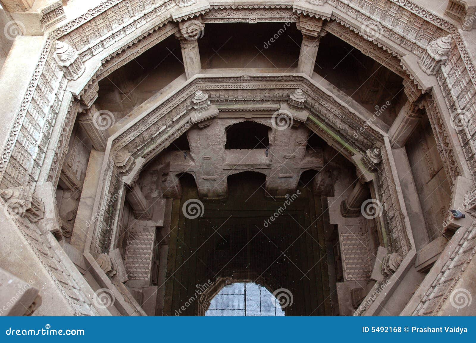 Adalaj Stepp well top view stock photo. Image of carved - 5492168