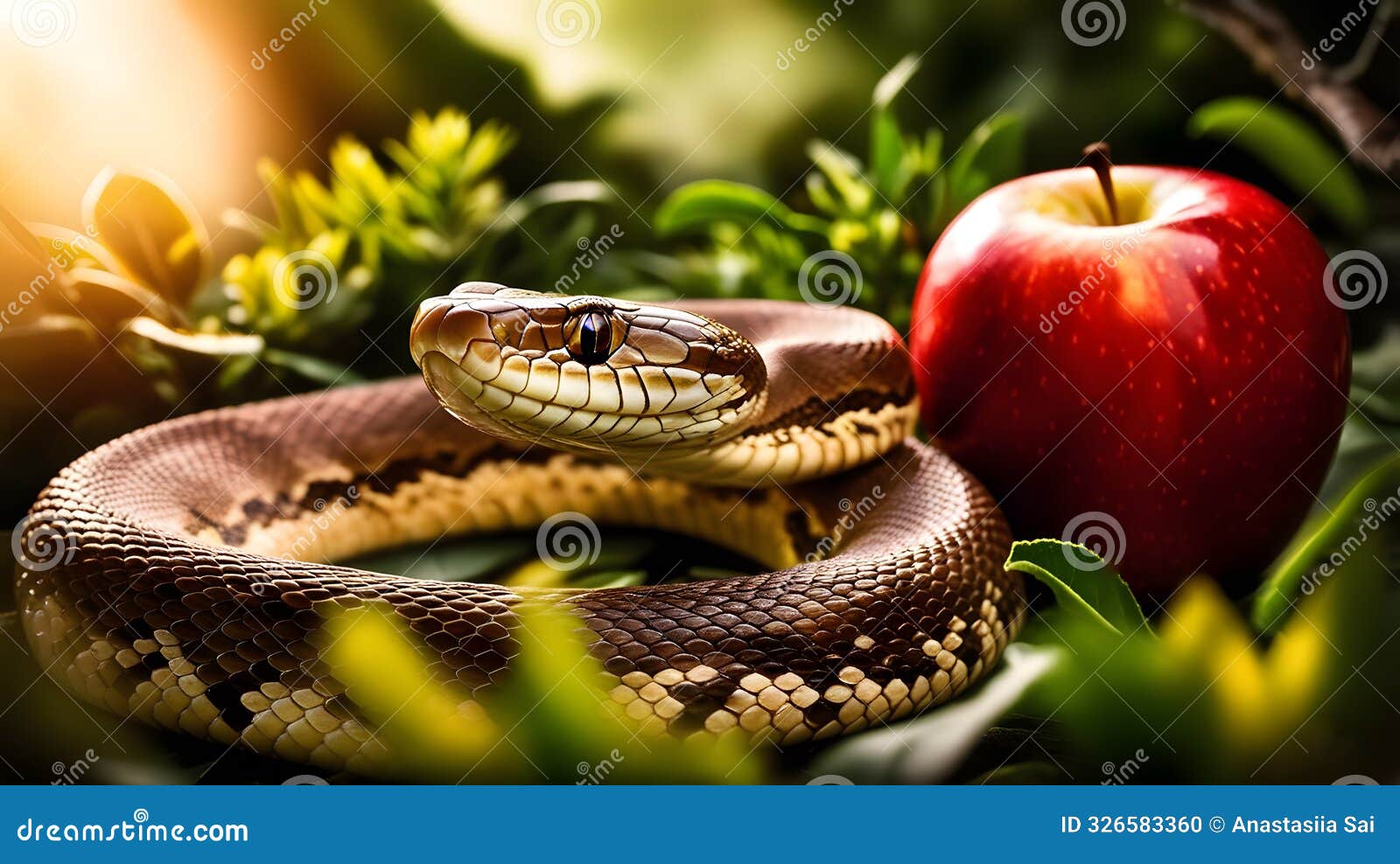 Adam and Eve Concept, a Snake with an Apple Stock Photo - Image of ...