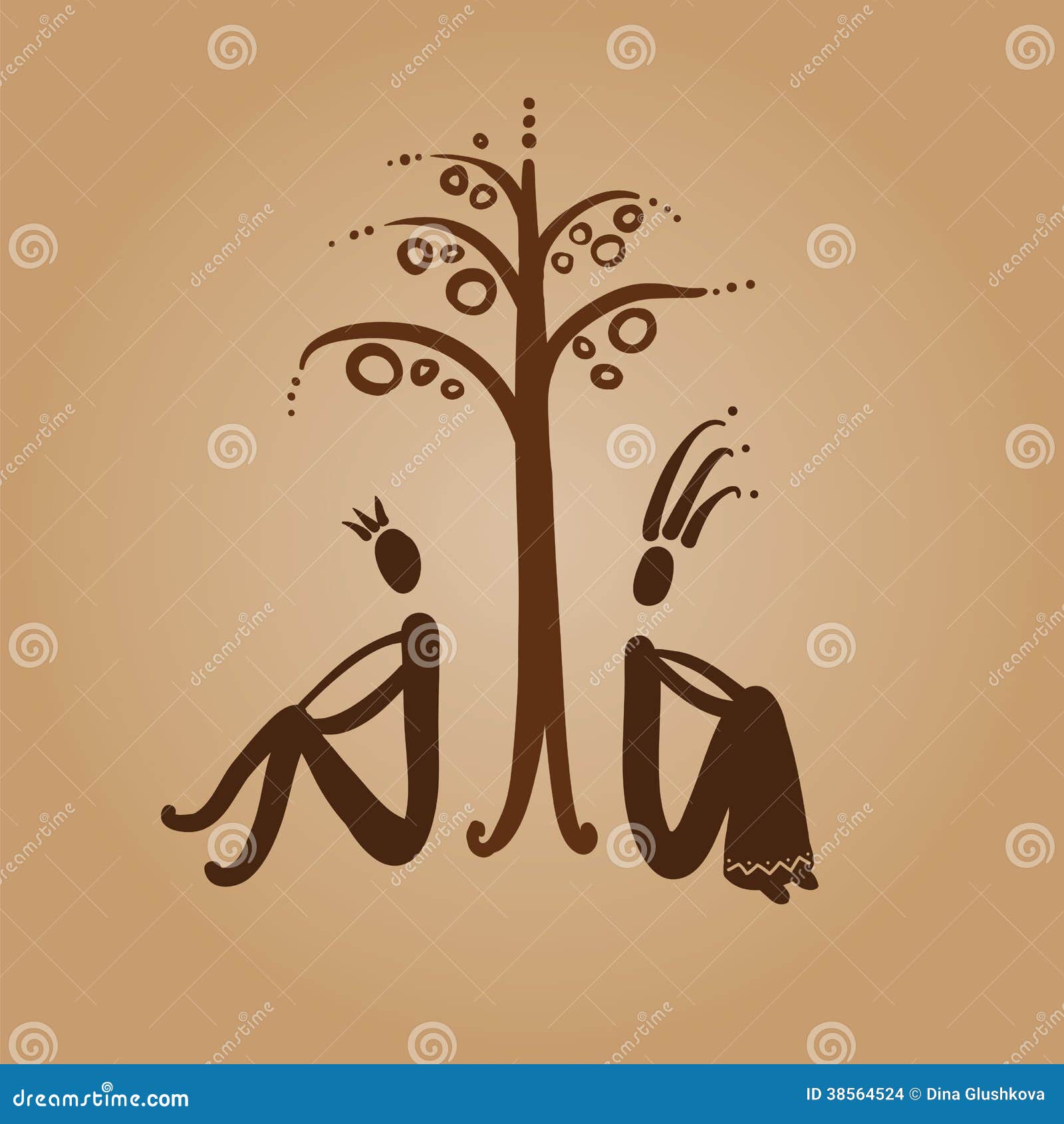 Adam and Eve Sitting Under a Tree Stock Vector - Illustration of ...