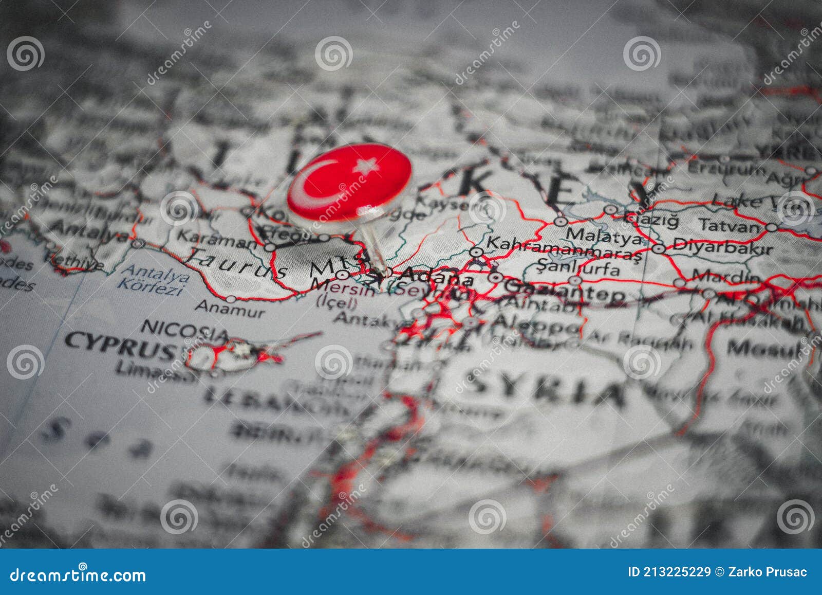 Adana Pinned on a Map with the Flag of Turkey Stock Image - Image of ...