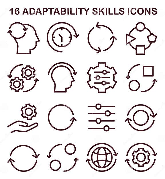 Adaptability Skill Icons Set. Quick Respond To Changes and Performance ...