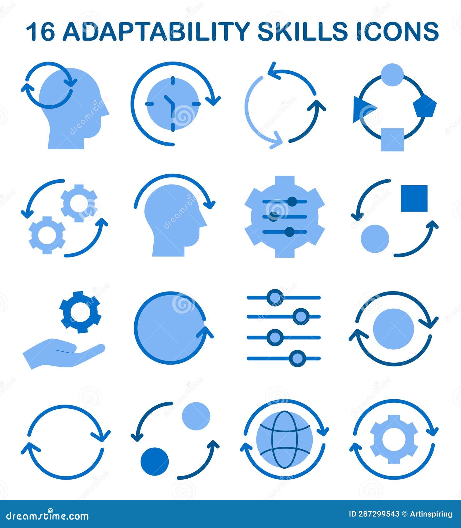 Adaptability Skill Icons Set. Quick Respond To Changes and Performance ...