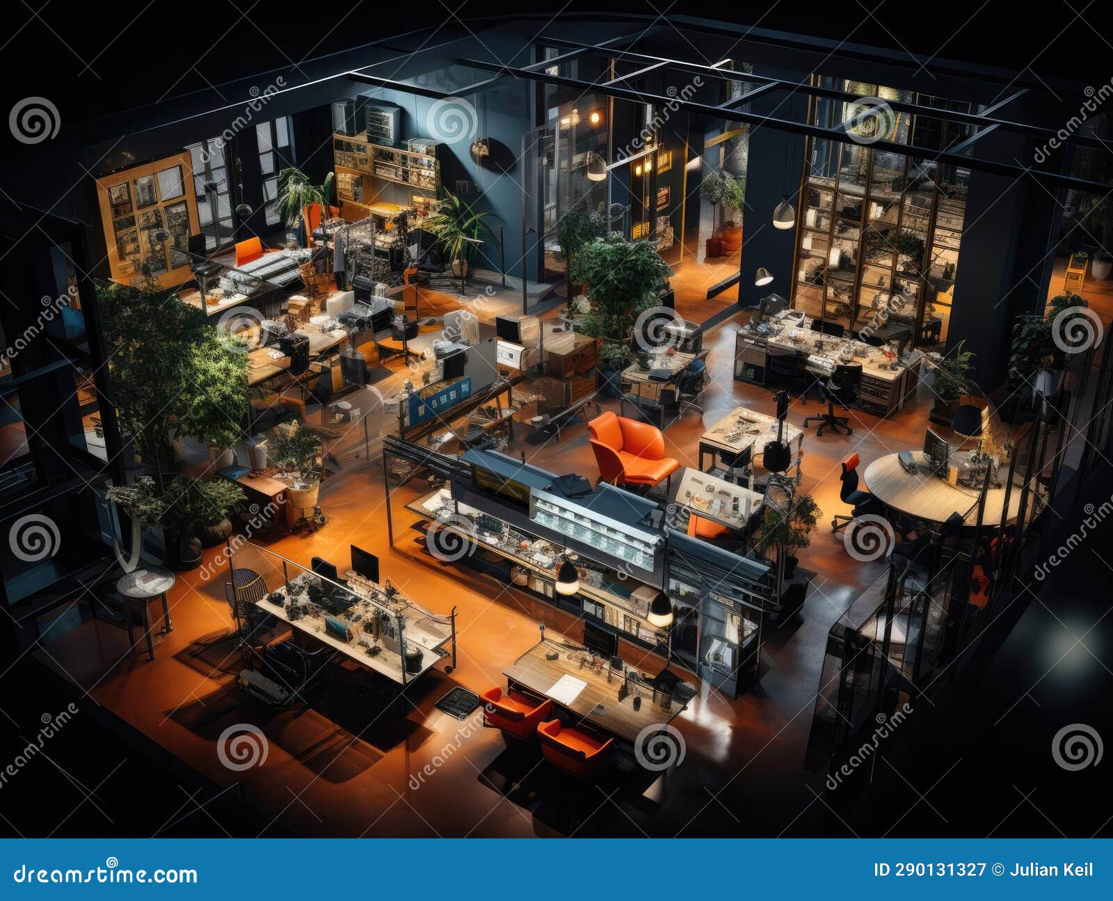 Adaptable Futuristic Office Layout with Dynamic Spaces Stock ...