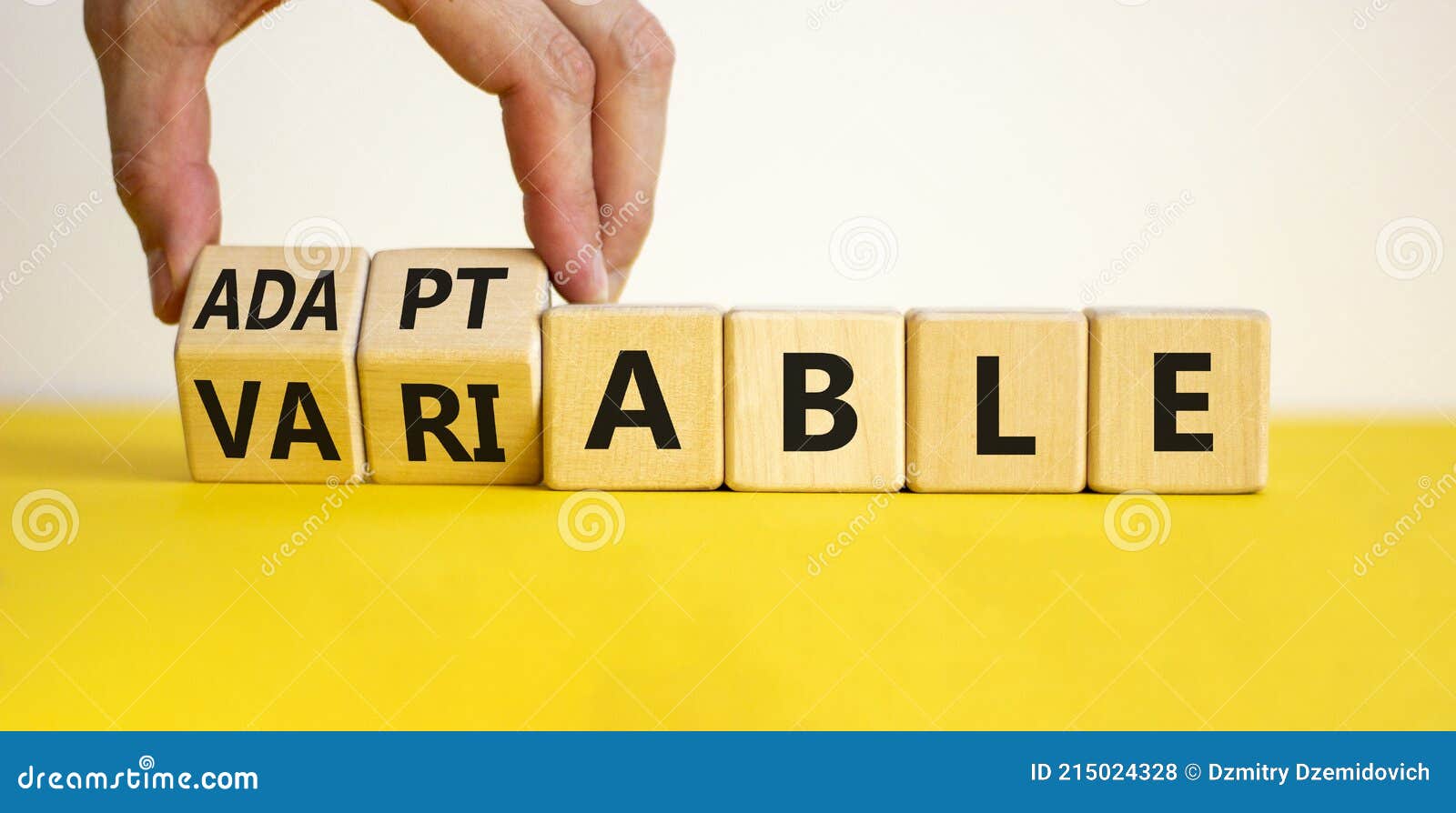 Adaptable or Variable Symbol. Businessman Turns Wooden Cubes and ...