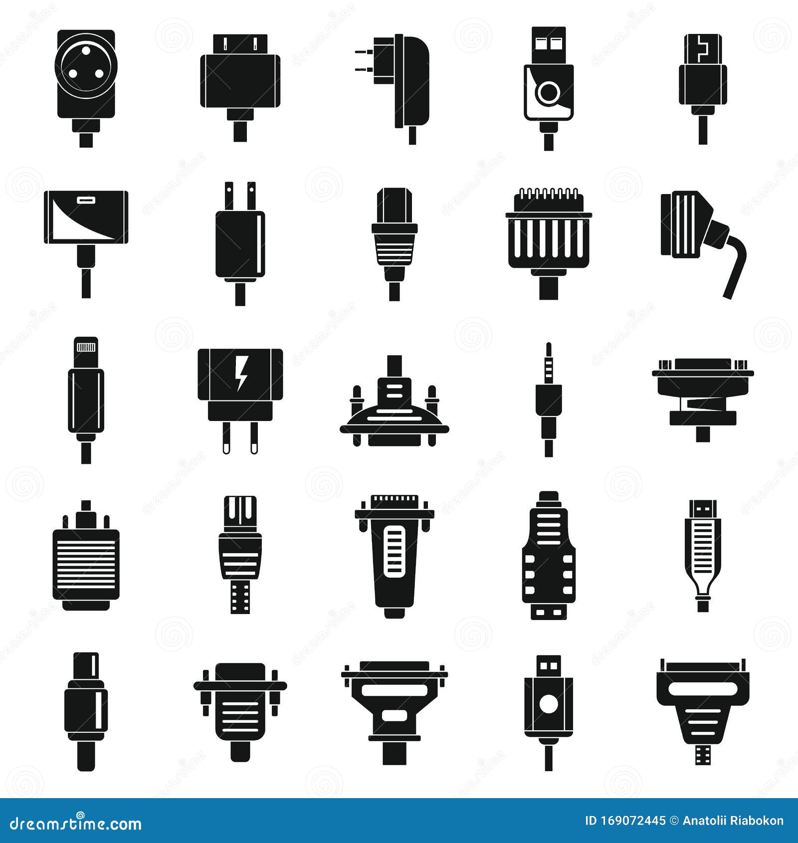 Adapter Cable Icons Set, Simple Style Stock Vector - Illustration of ...
