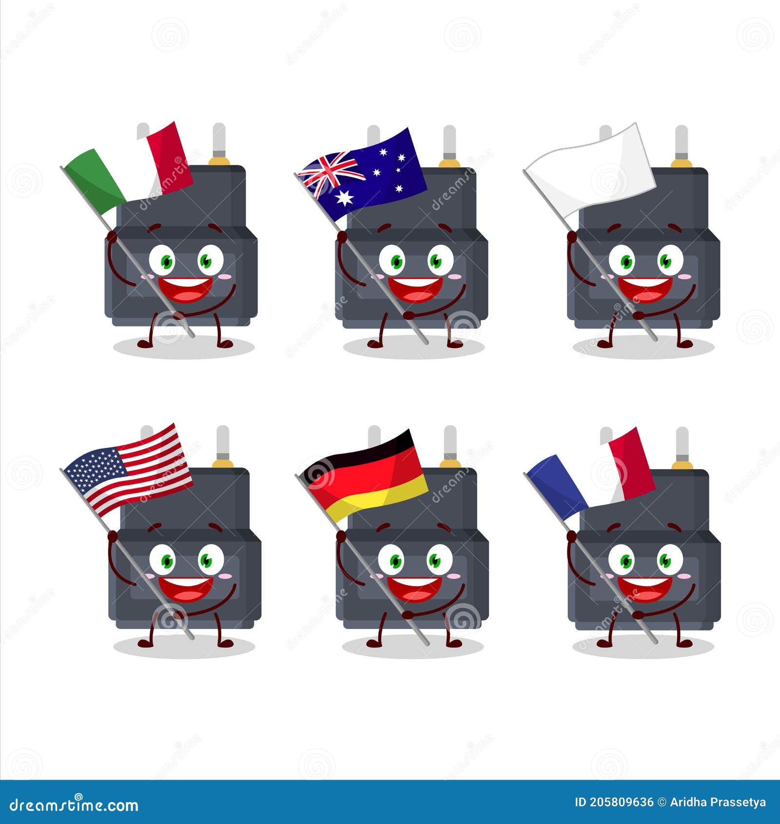 Adapter Connector Cartoon Character Bring the Flags of Various ...