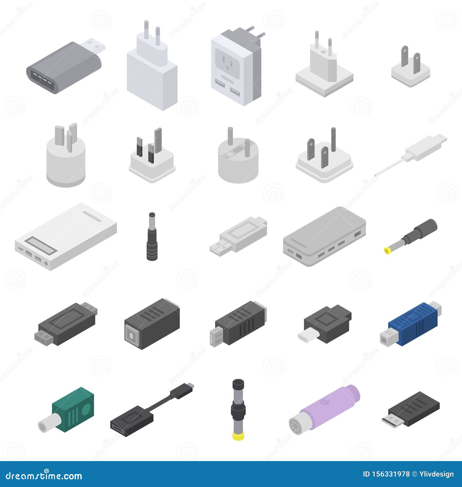 Adapter Icons Set, Isometric Style Stock Vector - Illustration of ...