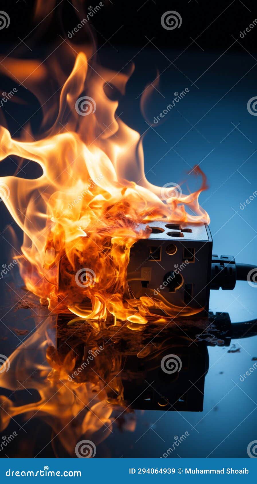 The Adapter Plug Receptacle Sparks, Resulting in a Fire Against a White ...